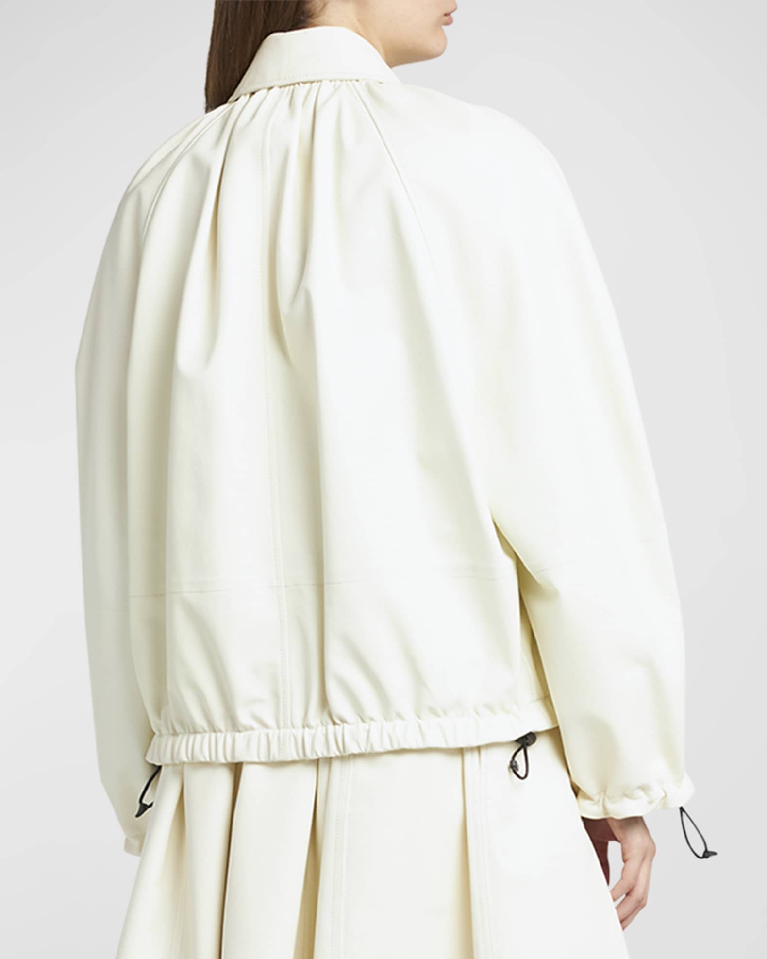 Marni Gathered Collar Leather Zip Jacket | Neiman Marcus