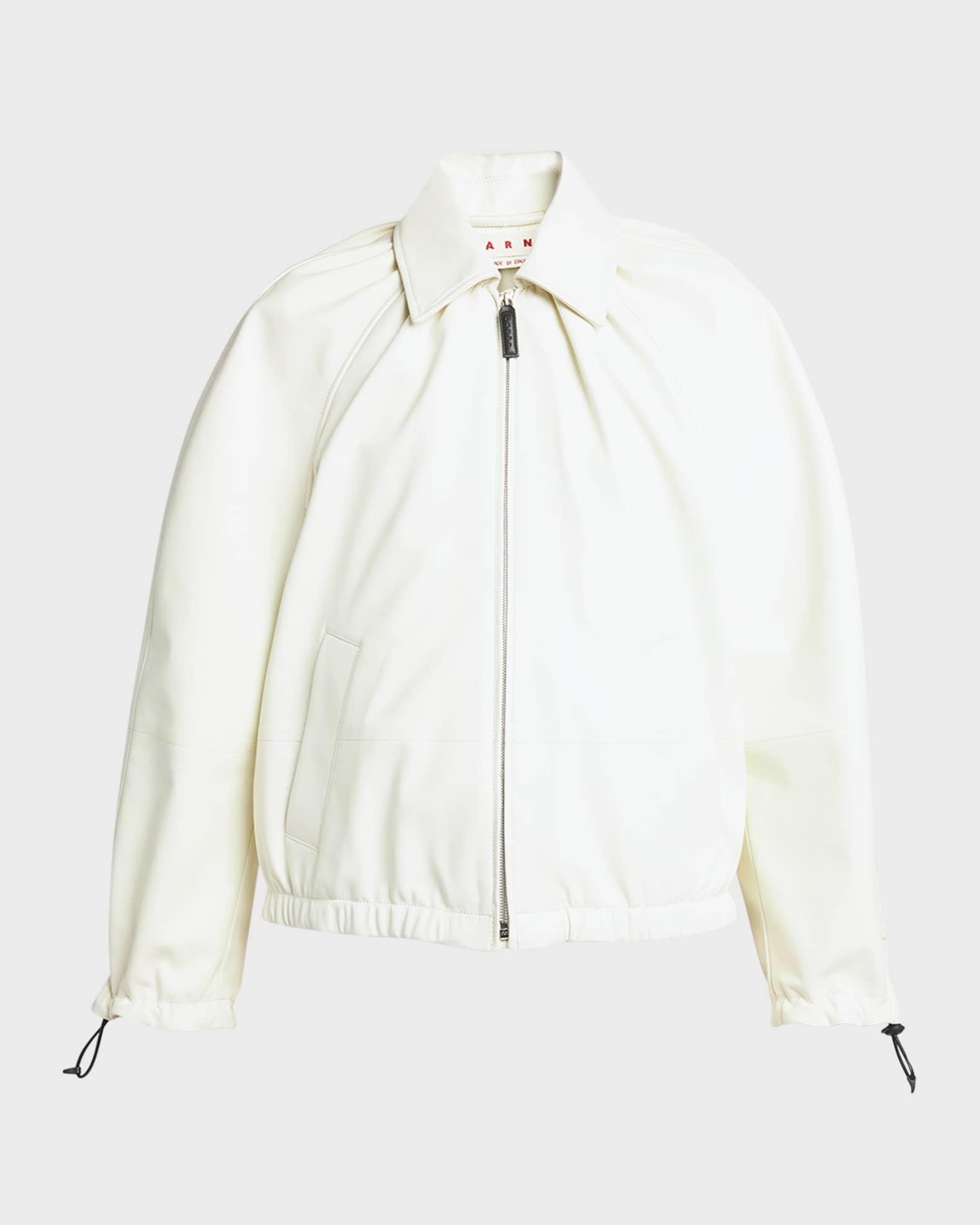 Marni Gathered Collar Leather Zip Jacket | Neiman Marcus