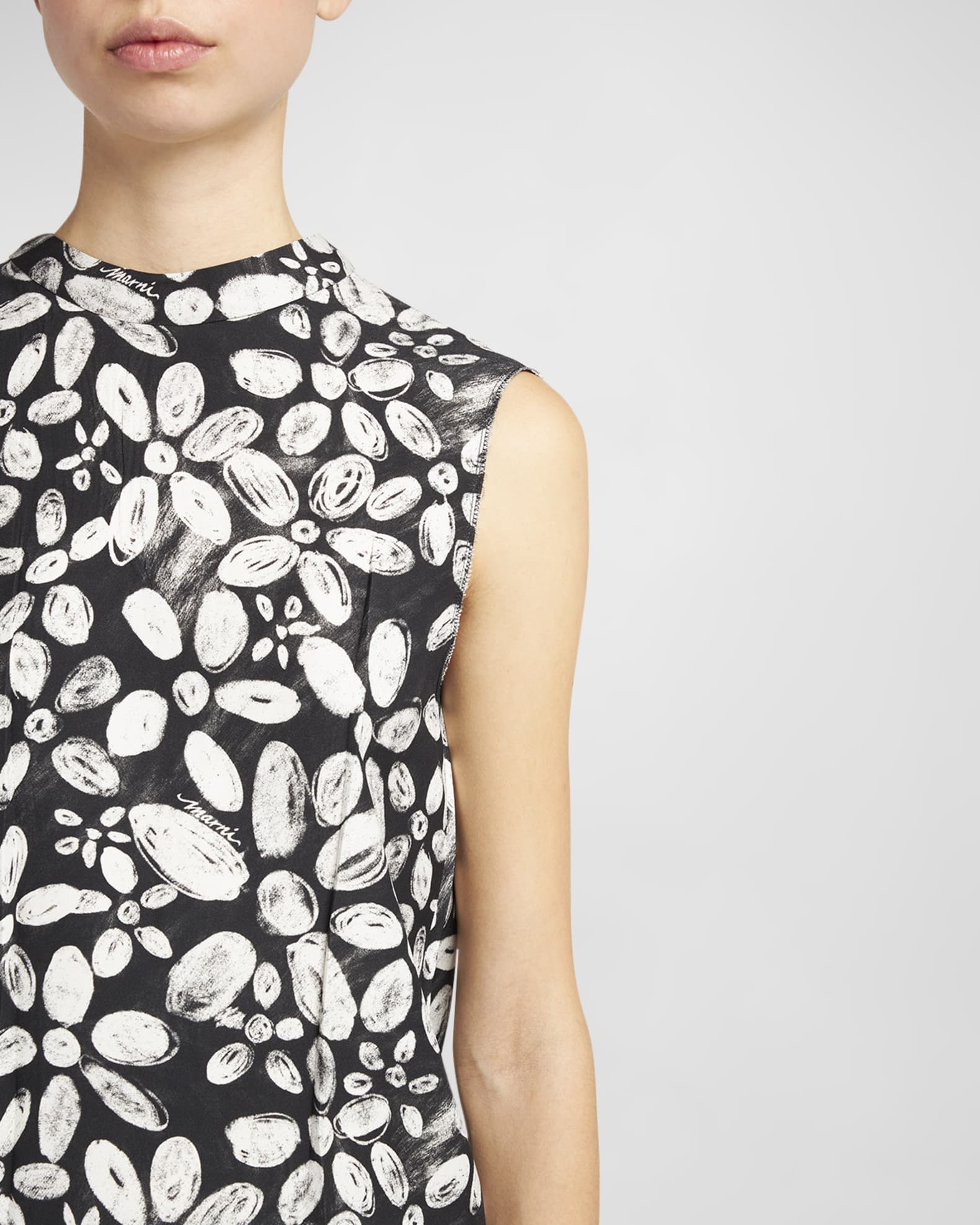 Marni Floral Print Top With Hand-Stitched Logo Embroidery | Neiman Marcus