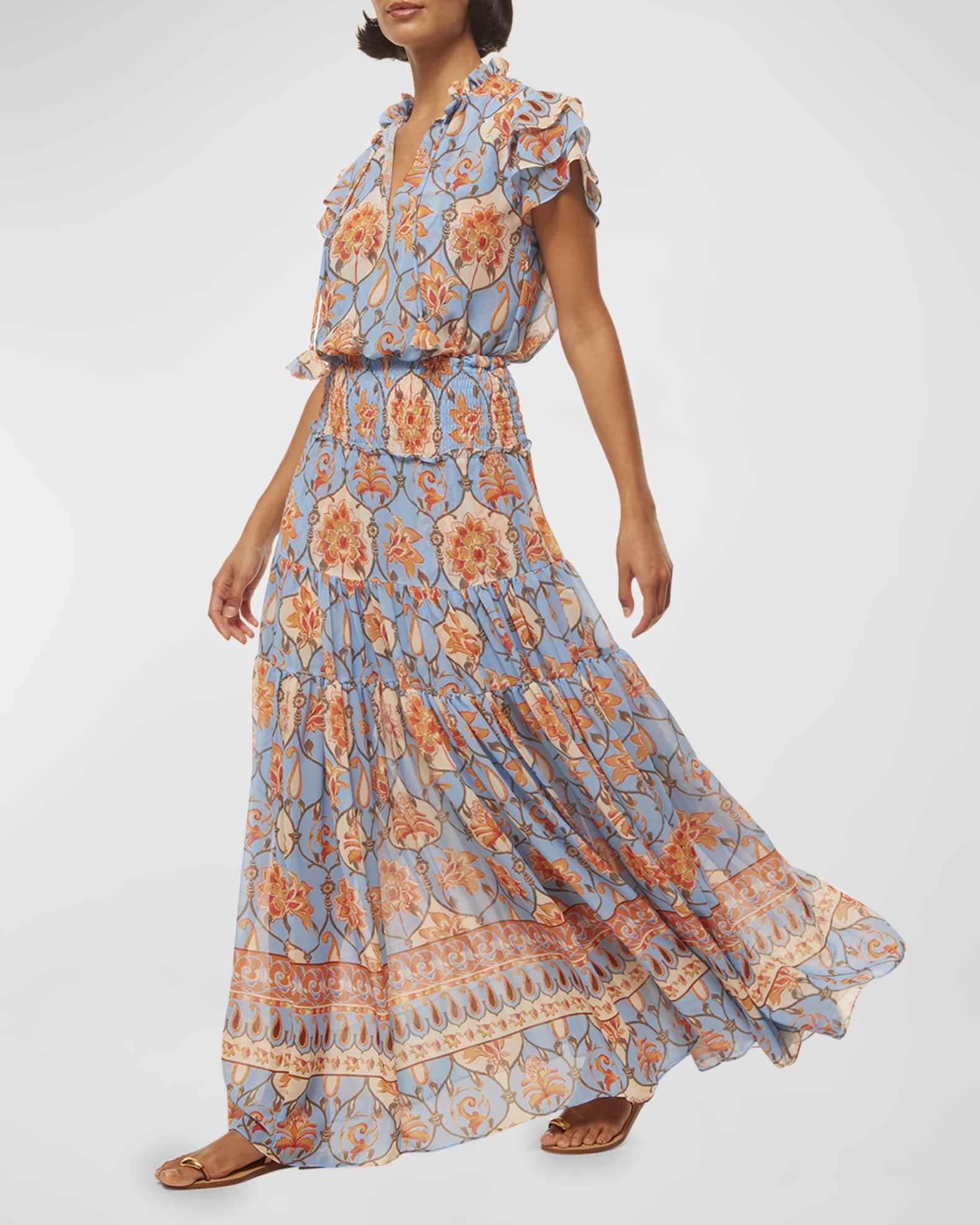 MISA Los Angeles Maria Floral Short-Sleeve Ruffled Top | Neiman Marcus