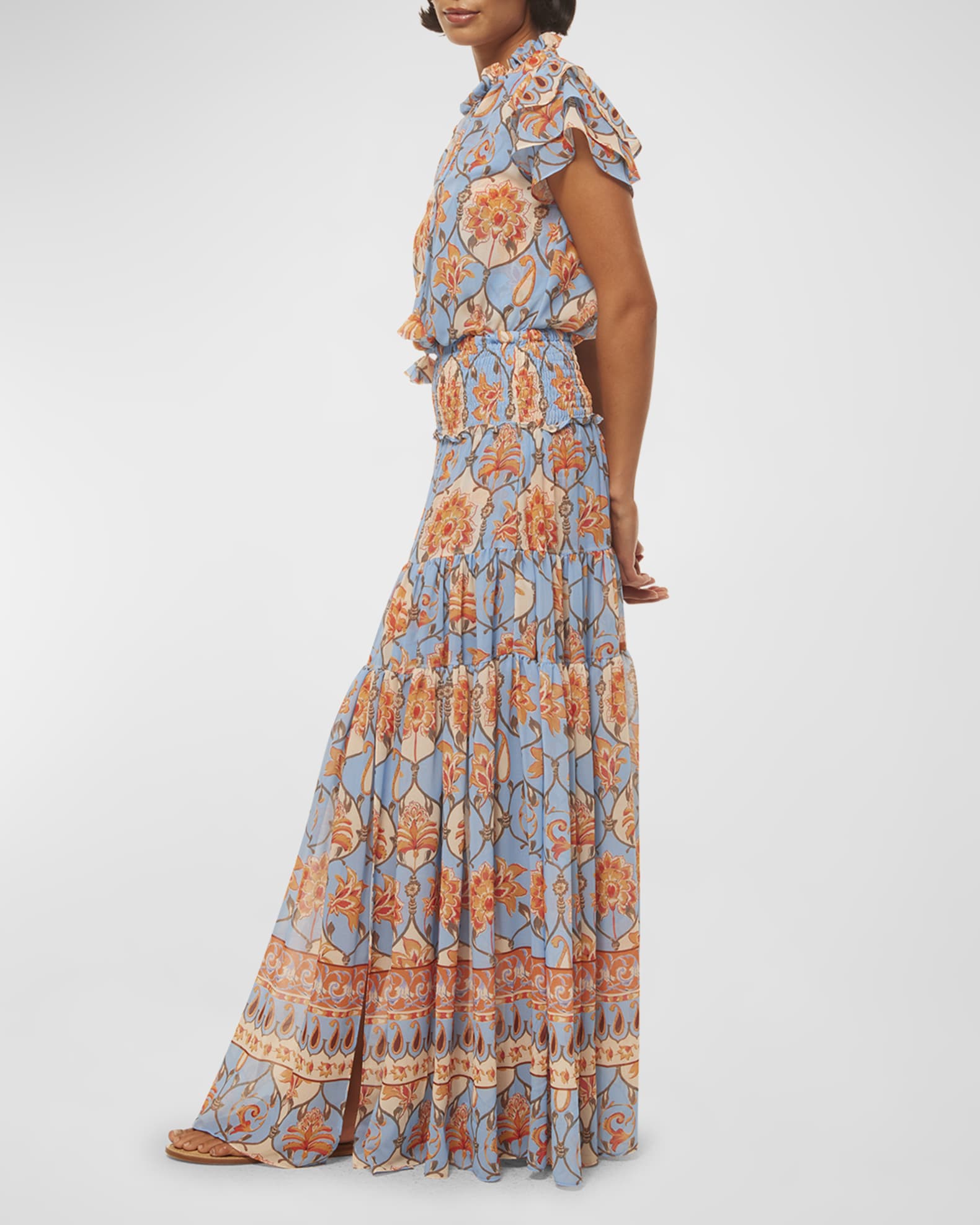 MISA Los Angeles Maria Floral Short-Sleeve Ruffled Top | Neiman Marcus