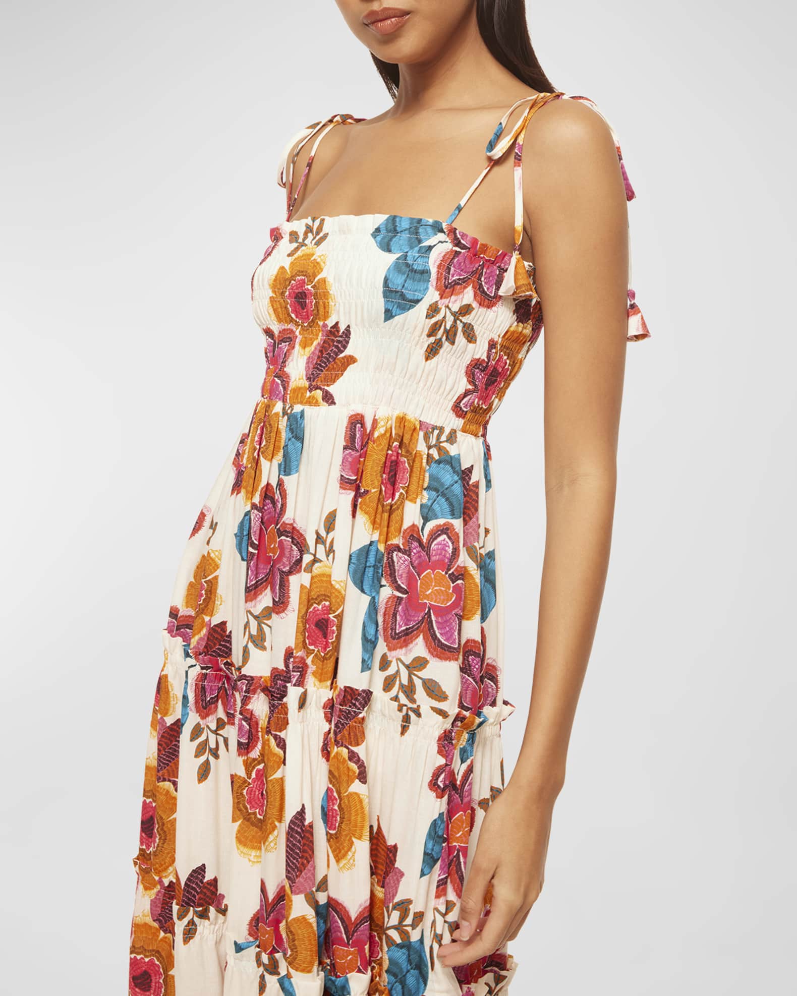 MISA Los Angeles Bandits Floral Smocked A-Line Mini Dress | Neiman Marcus