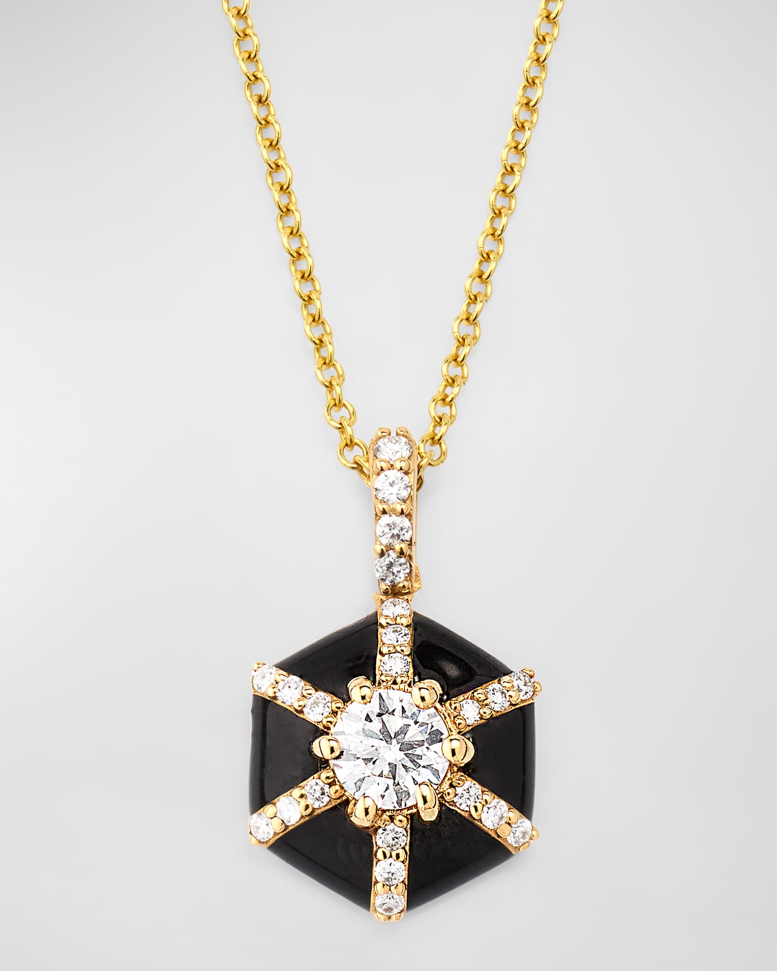 Goshwara Queen Hexagon Black Enamel and Diamond Pendant Necklace ...