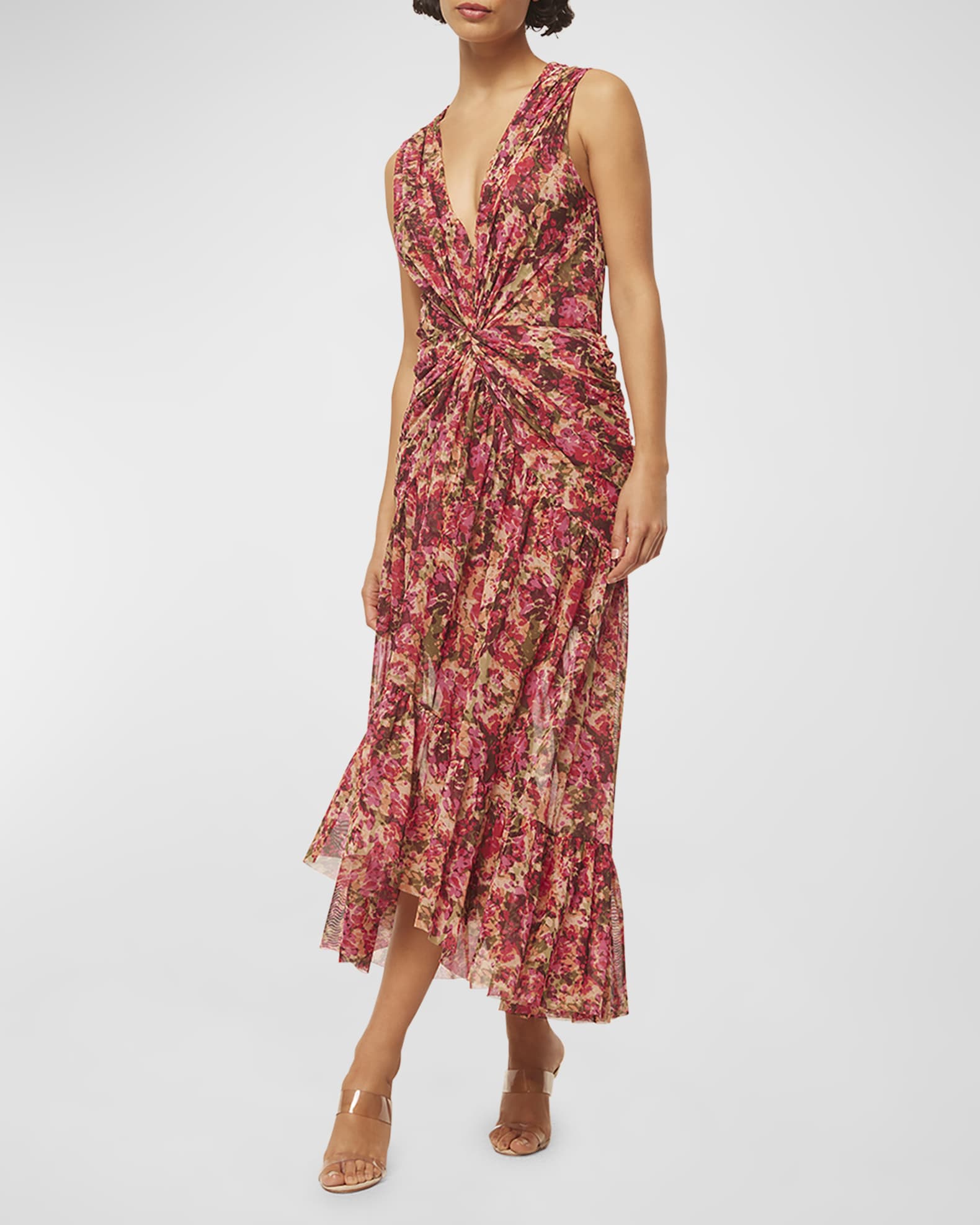 MISA Los Angeles Ava Sleeveless Twisted Floral Midi Dress | Neiman Marcus