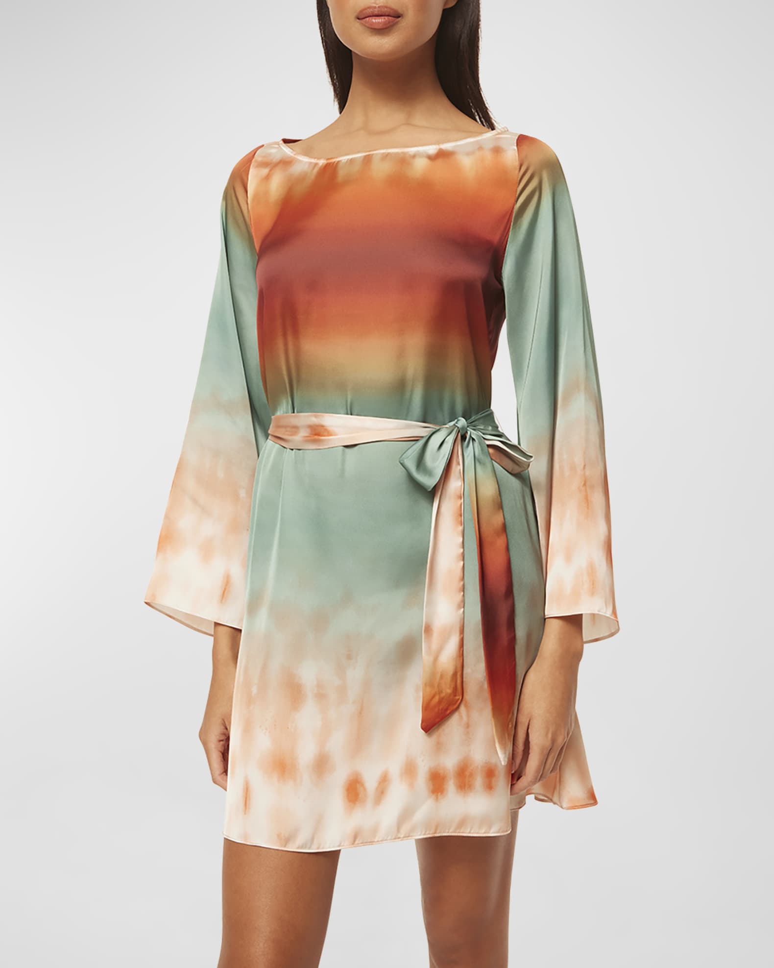 MISA Los Angeles Twiggy Tie-Belt Bell-Sleeve Mini Dress | Neiman Marcus