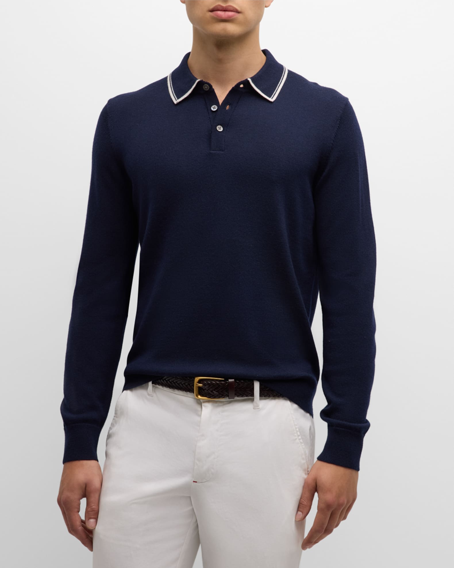 Neiman Marcus Men's Tipped Wool Polo Sweater | Neiman Marcus
