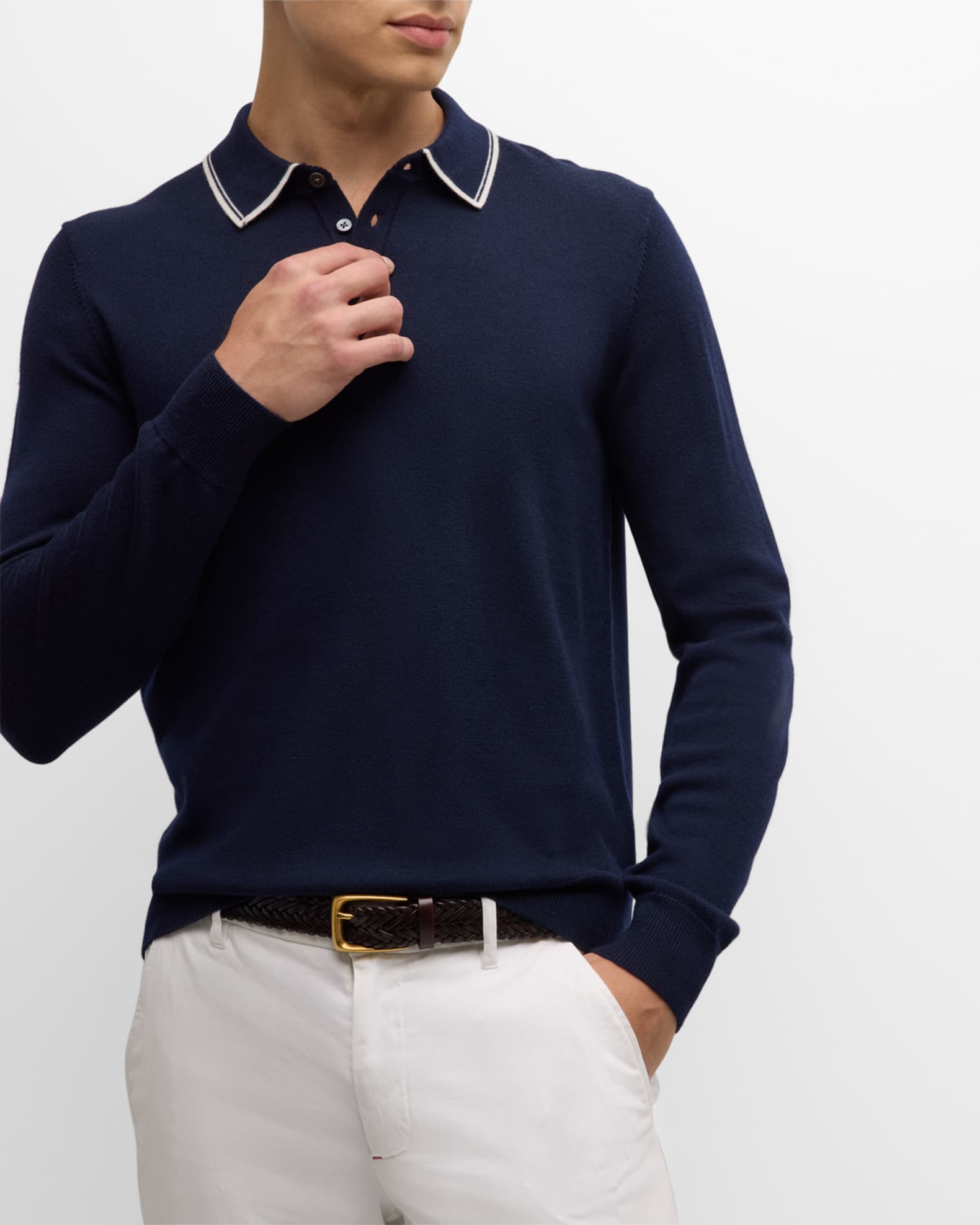 Neiman Marcus Men's Tipped Wool Polo Sweater | Neiman Marcus
