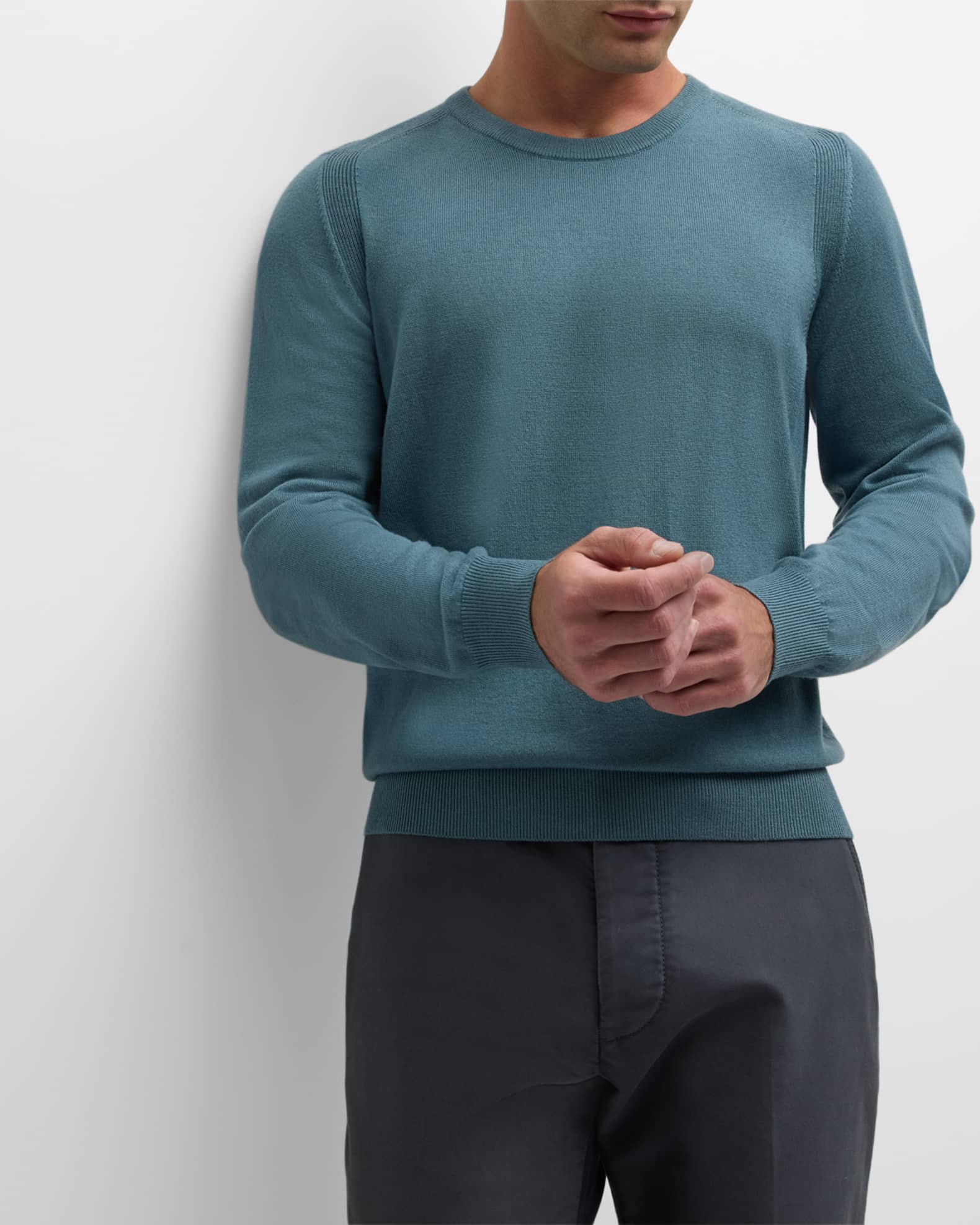 Neiman Marcus Men's Saddle-Shoulder Merino Wool Knit Sweater | Neiman ...