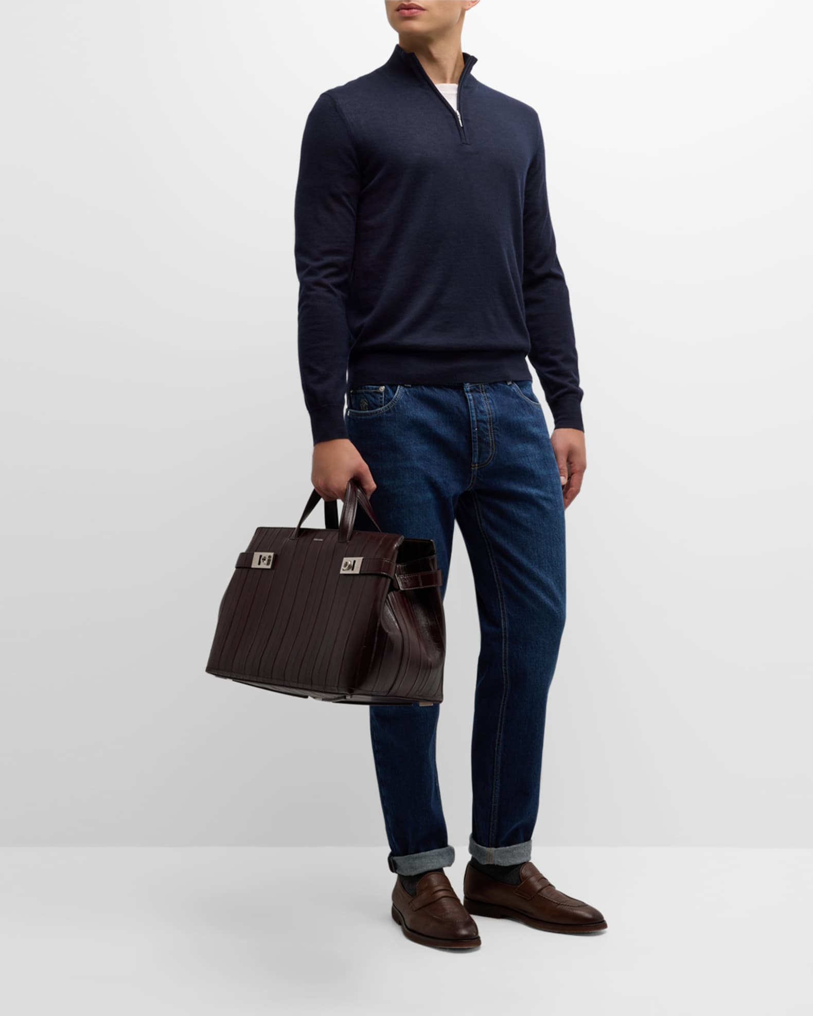 Neiman Marcus Men's Cashmere-Silk Quarter-Zip Sweater | Neiman Marcus