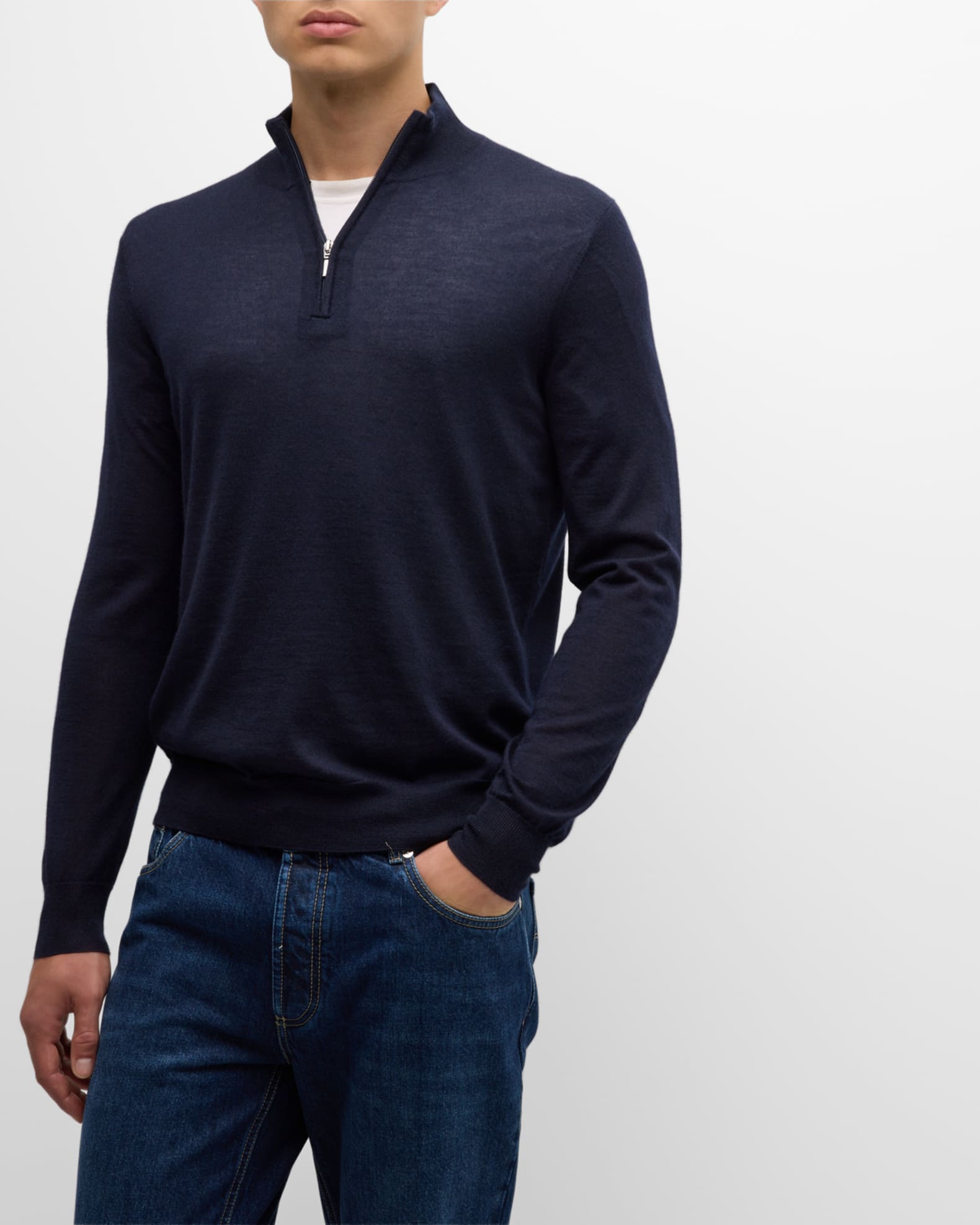 Neiman Marcus Men's Cashmere-Silk Quarter-Zip Sweater | Neiman Marcus