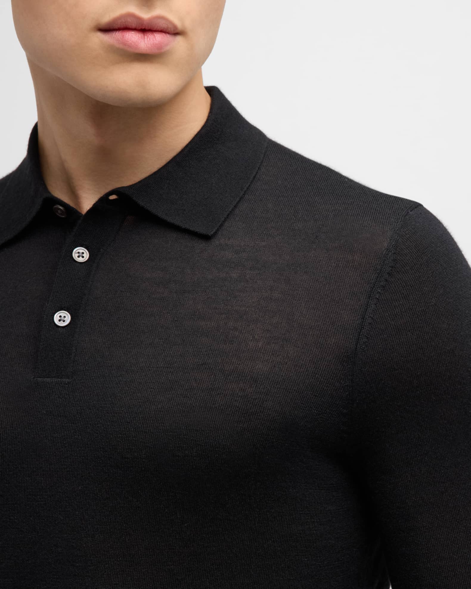 Neiman Marcus Men's Cashmere and Silk Long-Sleeve Polo Shirt | Neiman ...