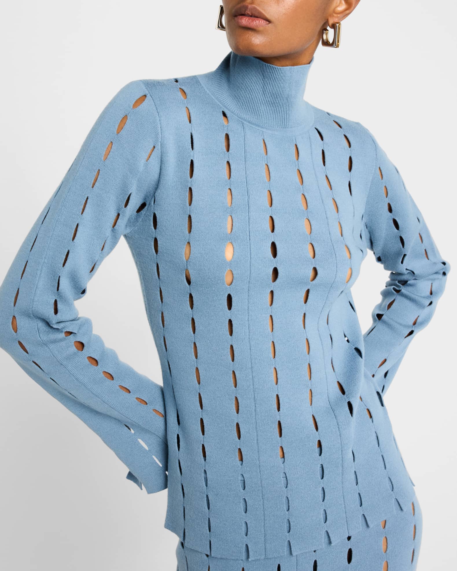 ZANKOV Ebru Open-Knit Turtleneck Long-Sleeve Sweater | Neiman Marcus