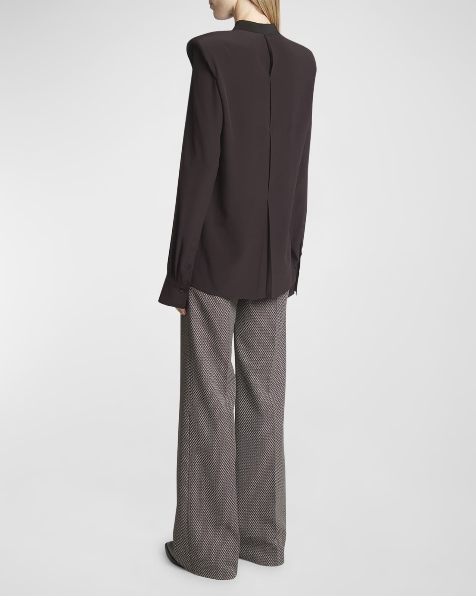 Victoria Beckham Contrast-Collar Strong-Shoulder Silk Blouse | Neiman ...