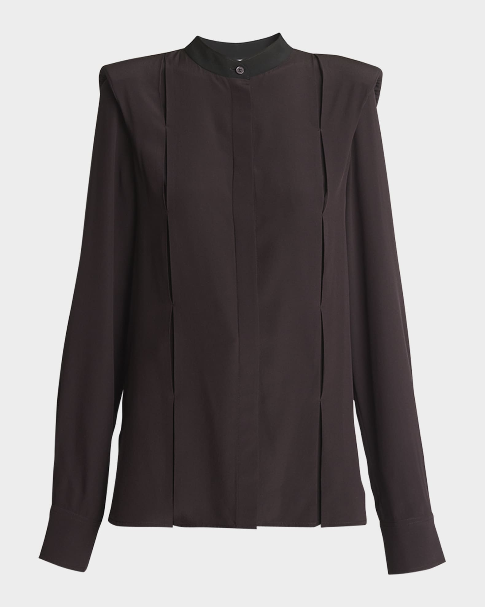 Victoria Beckham Contrast-Collar Strong-Shoulder Silk Blouse | Neiman ...