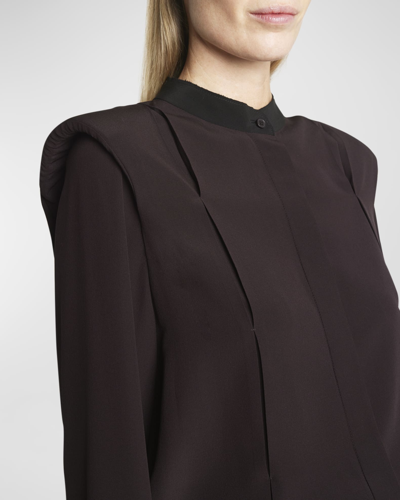 Victoria Beckham Contrast-Collar Strong-Shoulder Silk Blouse | Neiman ...
