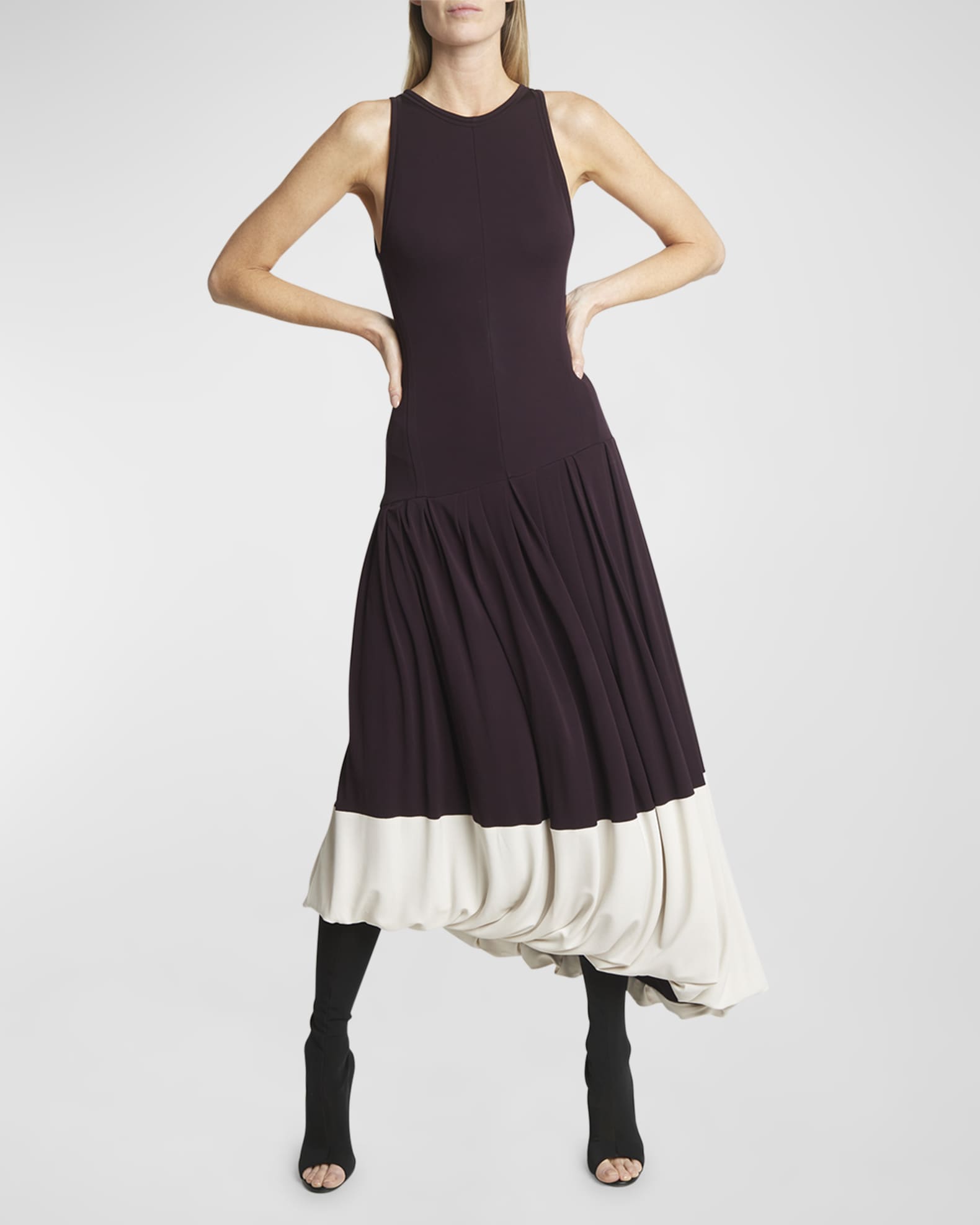 Victoria Beckham Sleeveless Asymmetric Bubble-Hem Midi Dress | Neiman ...