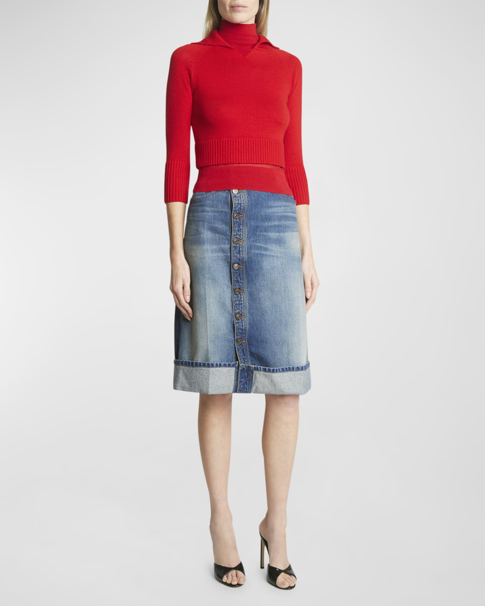 Victoria Beckham Wool Double Layer Top with Sheer Underlay | Neiman Marcus