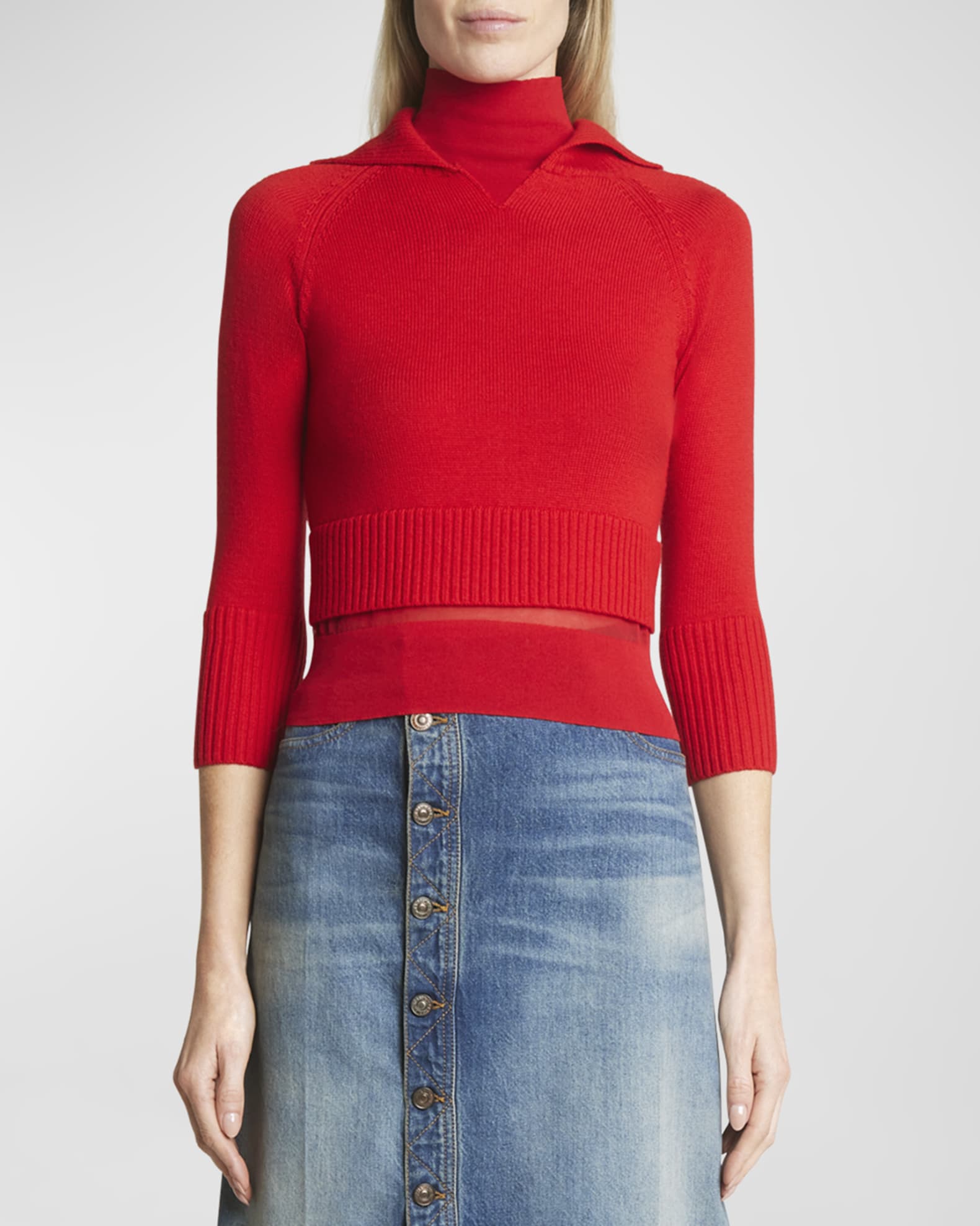 Victoria Beckham Wool Double Layer Top with Sheer Underlay | Neiman Marcus