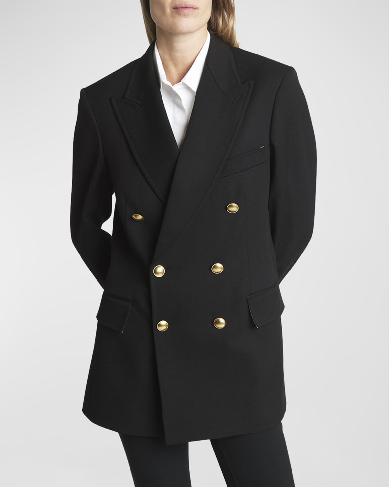 Victoria Beckham Golden-Button Double-Breasted Jacket | Neiman Marcus