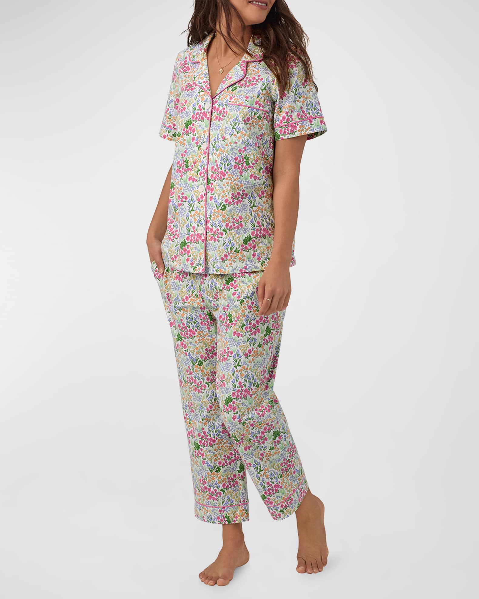 BedHead Pajamas Cropped Organic Cotton Jersey Pajama Set | Neiman Marcus