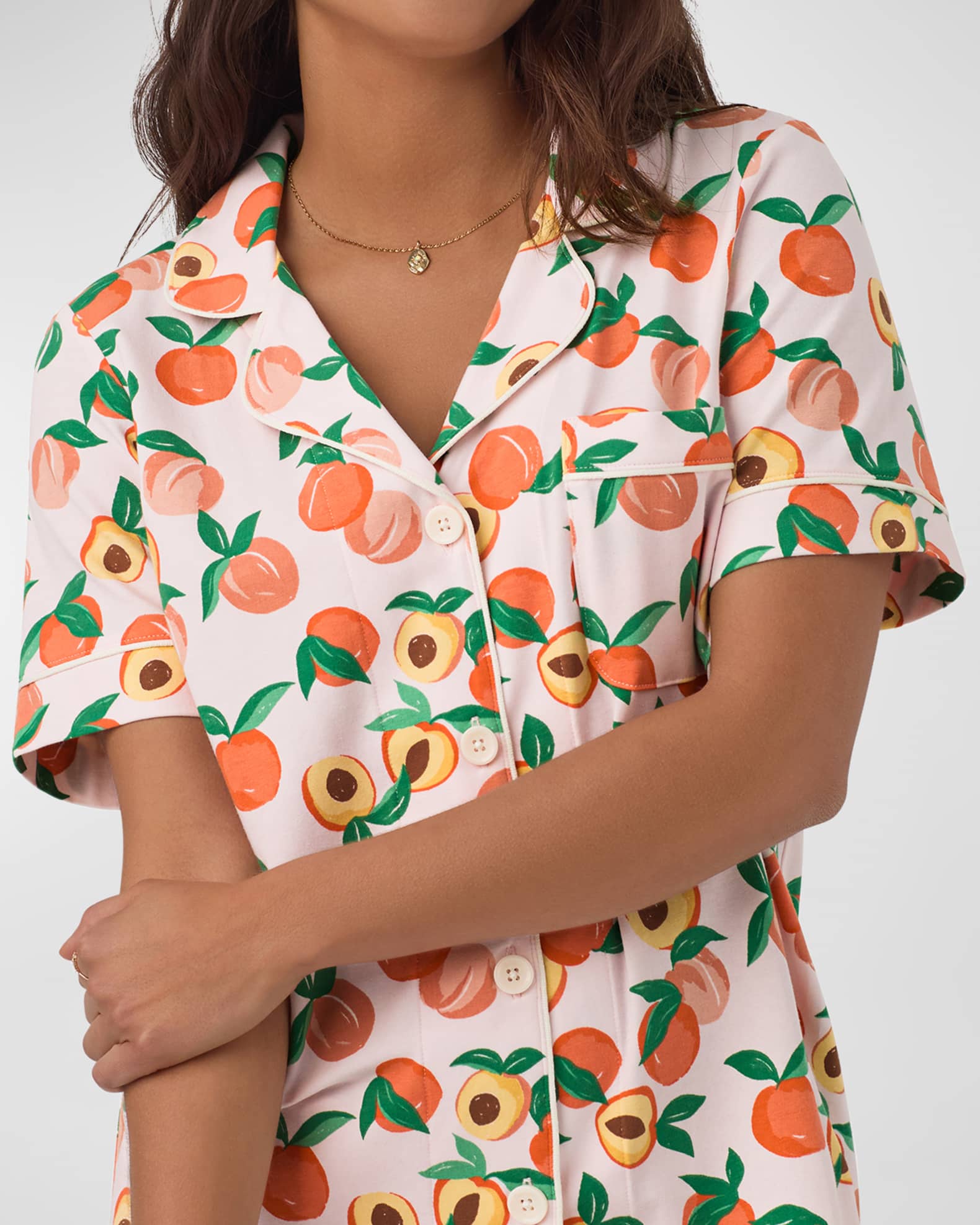 BedHead Pajamas Peach-Print Cotton Jersey Shorty Pajama Set | Neiman Marcus