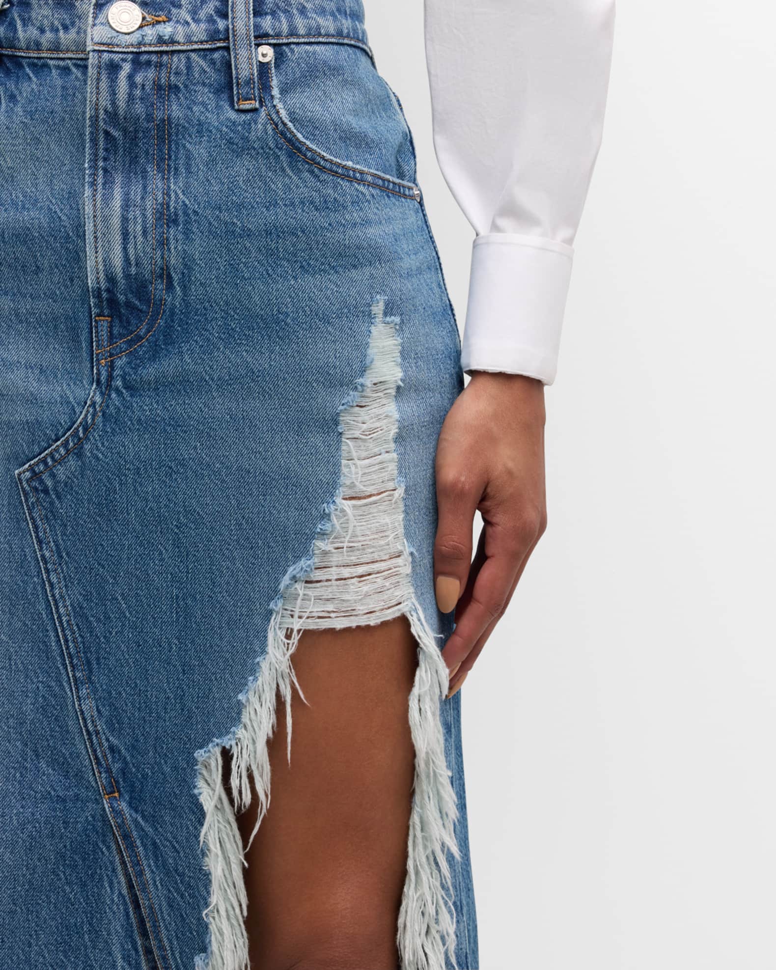 Frame Deconstructed Frayed Denim Skirt Neiman Marcus