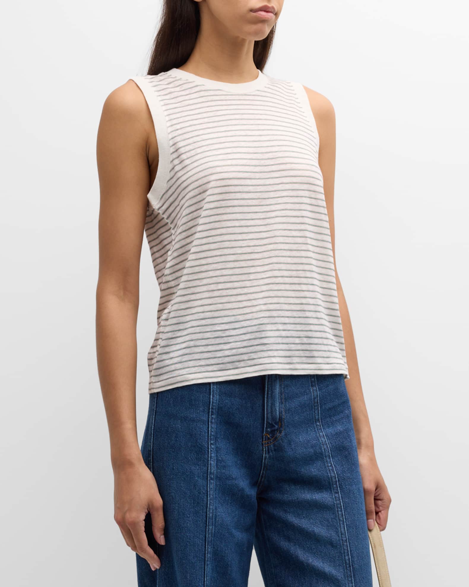FRAME Stripe Crewneck Muscle Tee | Neiman Marcus
