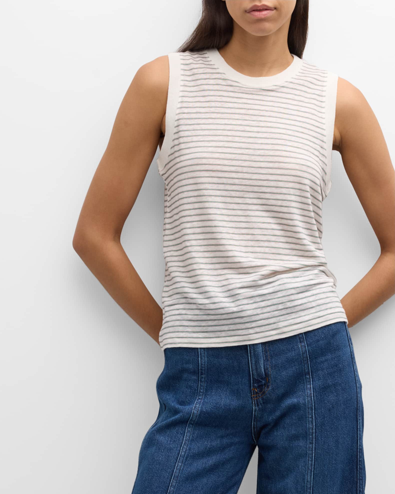 FRAME Stripe Crewneck Muscle Tee | Neiman Marcus