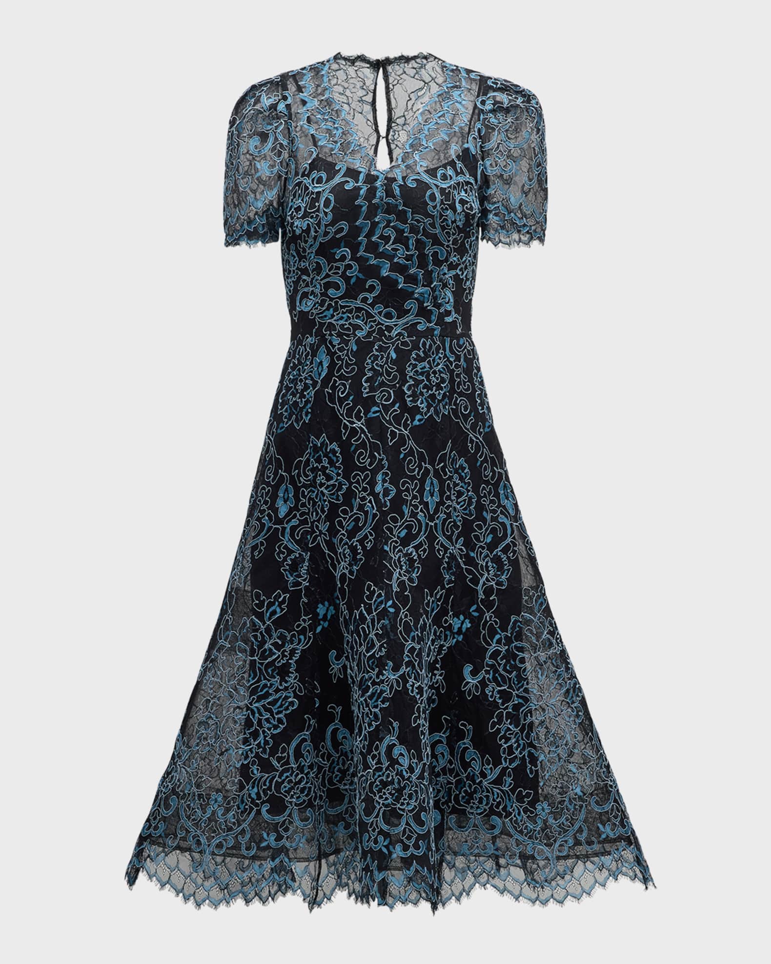 Rickie Freeman for Teri Jon Scalloped Embroidered Lace Midi Dress ...