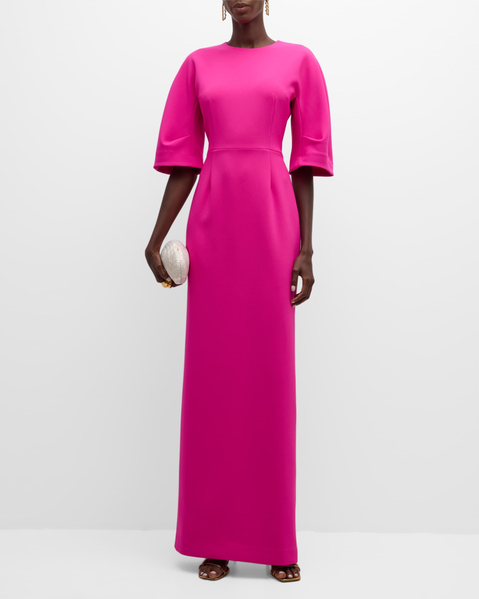 Rickie Freeman for Teri Jon Elbow-Sleeve Crepe Column Gown | Neiman Marcus