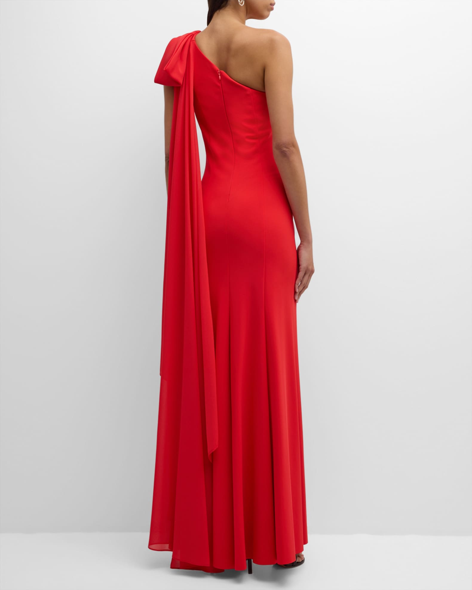 Rickie Freeman for Teri Jon One-Shoulder Draped Column Gown | Neiman Marcus