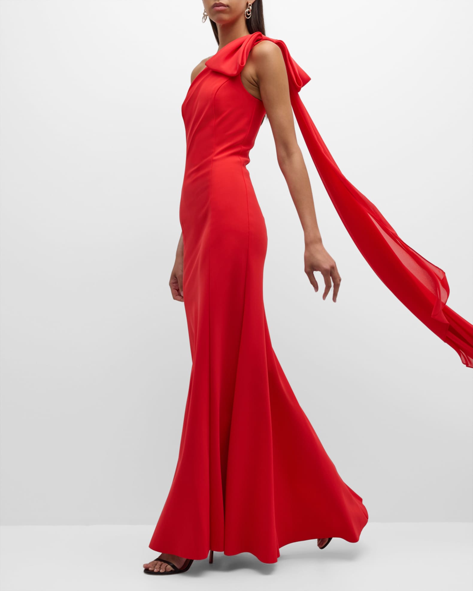 Rickie Freeman for Teri Jon One-Shoulder Draped Column Gown | Neiman Marcus