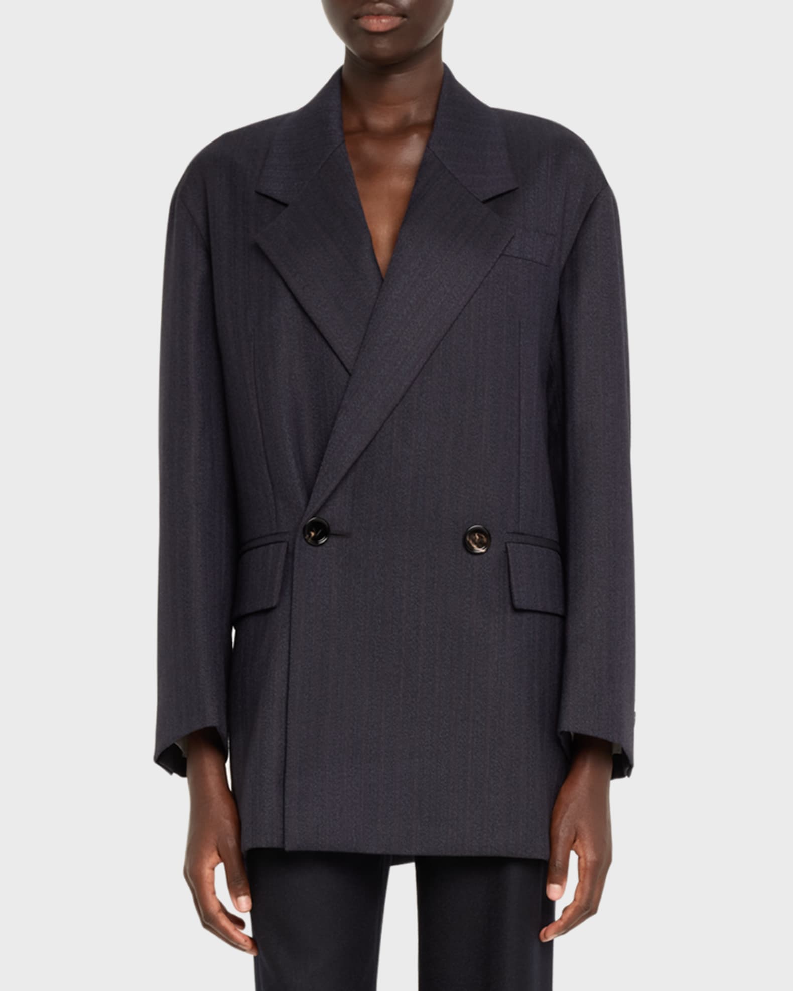 Bottega Veneta Subtle Stripe Double-Breasted Wool Jacket | Neiman Marcus