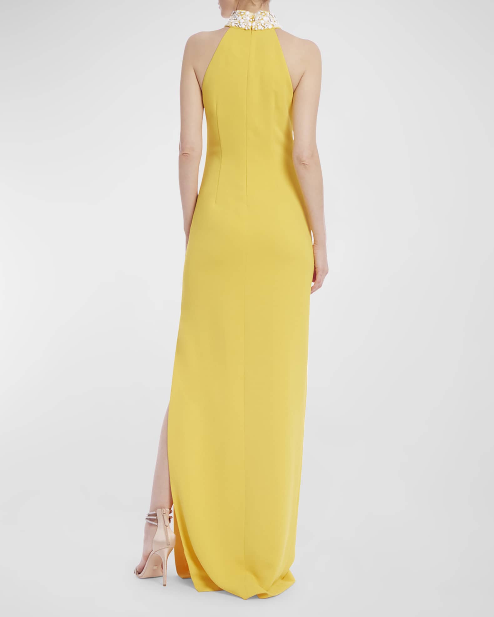 Badgley Mischka Collection Beaded Halter Column Gown | Neiman Marcus