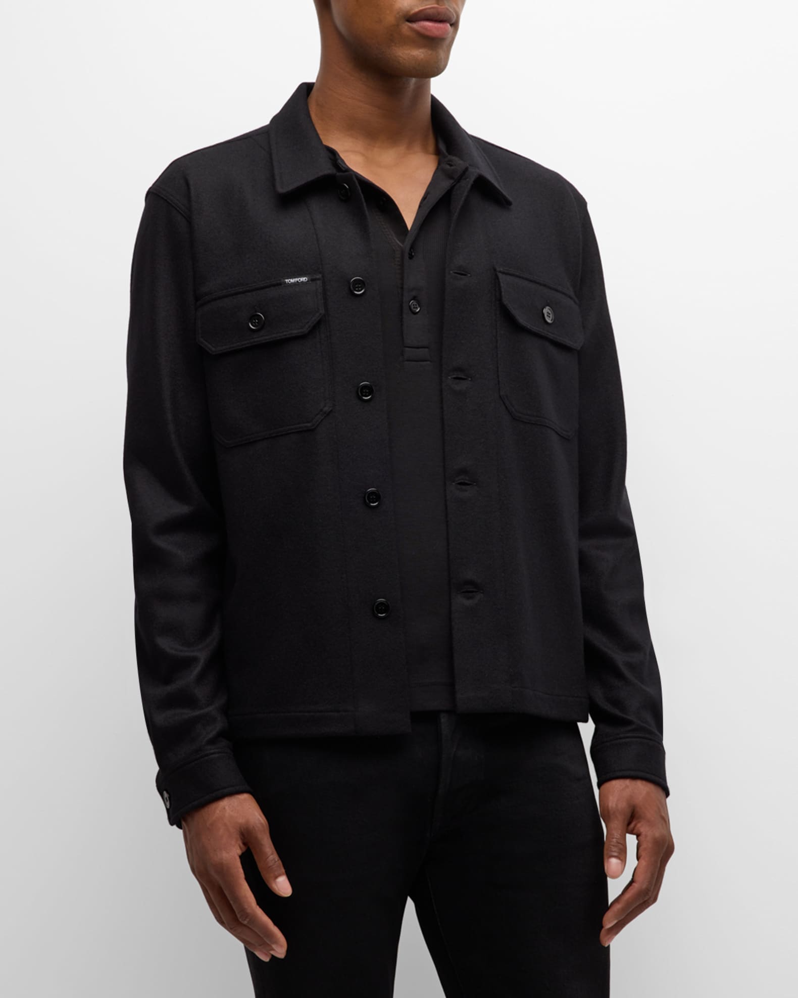 TOM FORD Men's Cashmere Button-Front Overshirt | Neiman Marcus