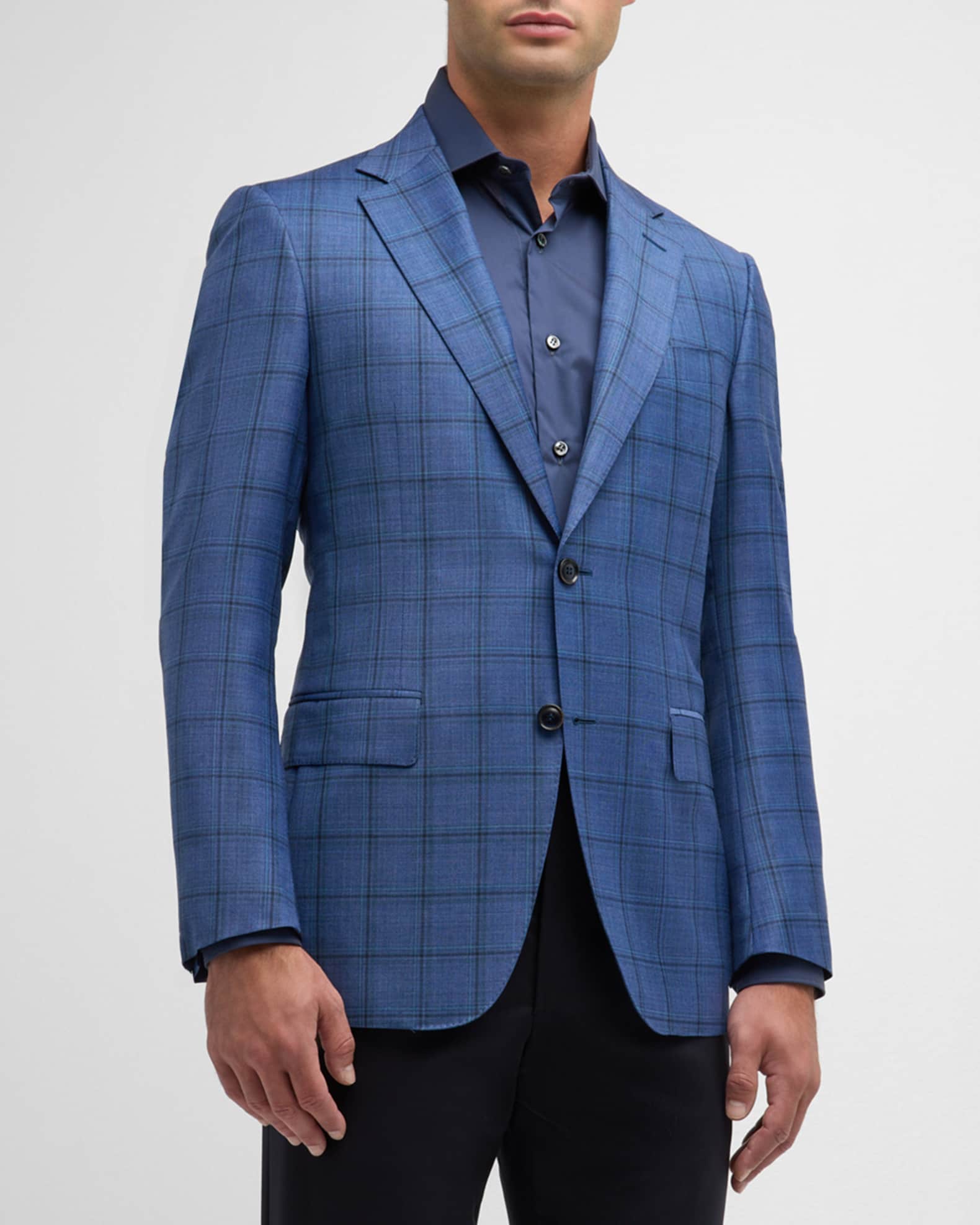 Canali Men's 130s Luxury Wool Windowpane Sport Coat | Neiman Marcus