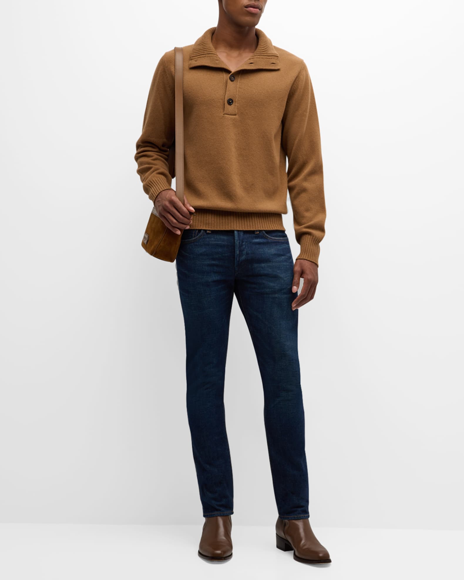 TOM FORD Men's Wool Cashmere Half-Button Sweater | Neiman Marcus