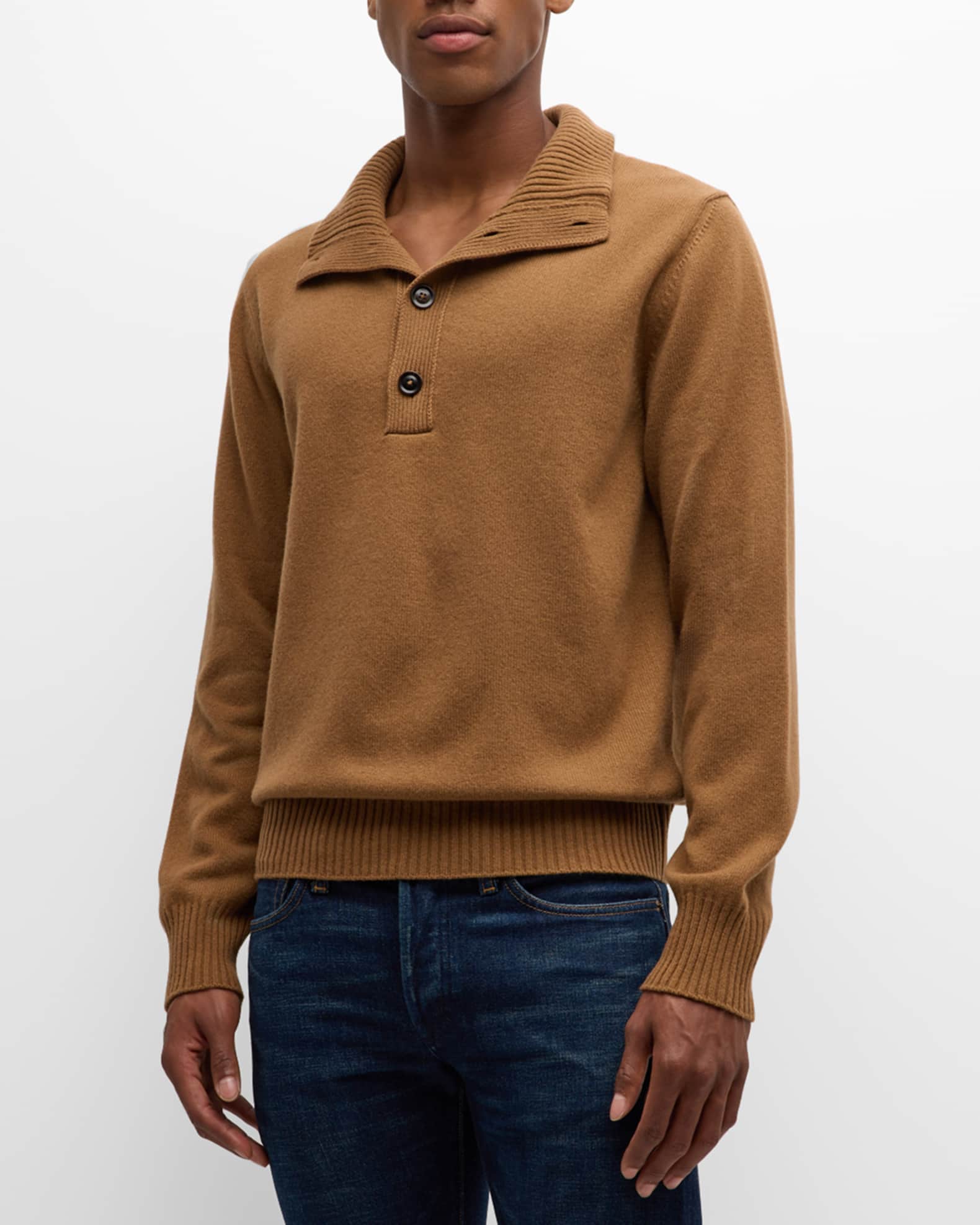 TOM FORD Men's Wool Cashmere Half-Button Sweater | Neiman Marcus