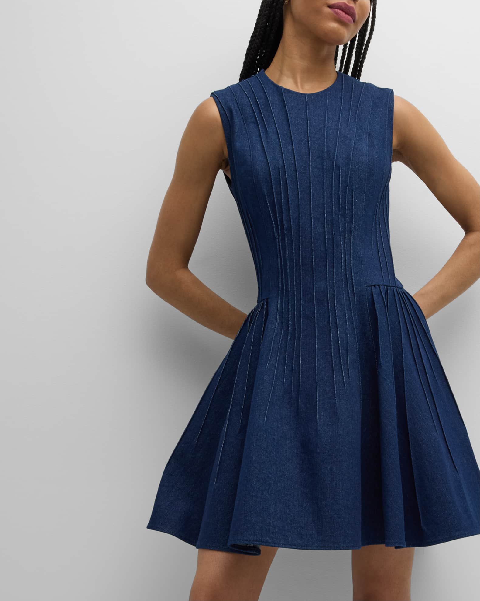 Jonathan Cohen Pintuck Denim Sleeveless Mini Dress | Neiman Marcus
