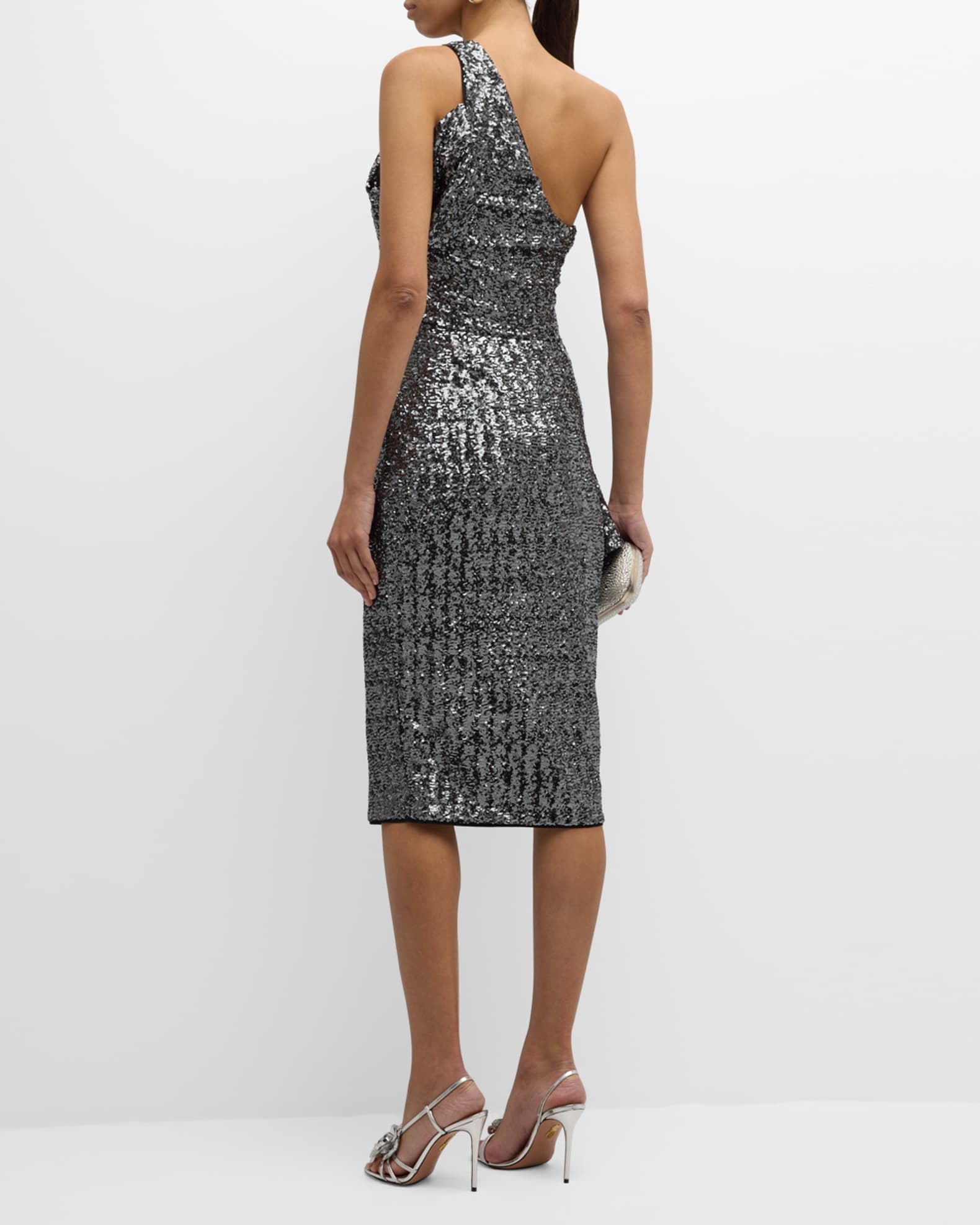 Chiara Boni La Petite Robe One-Shoulder Ruffle Sequin Midi Dress ...