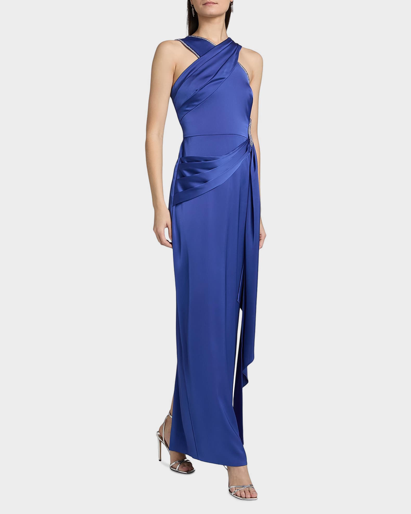 Theia Cressida Rhinestone-Trim Halter Column Gown | Neiman Marcus