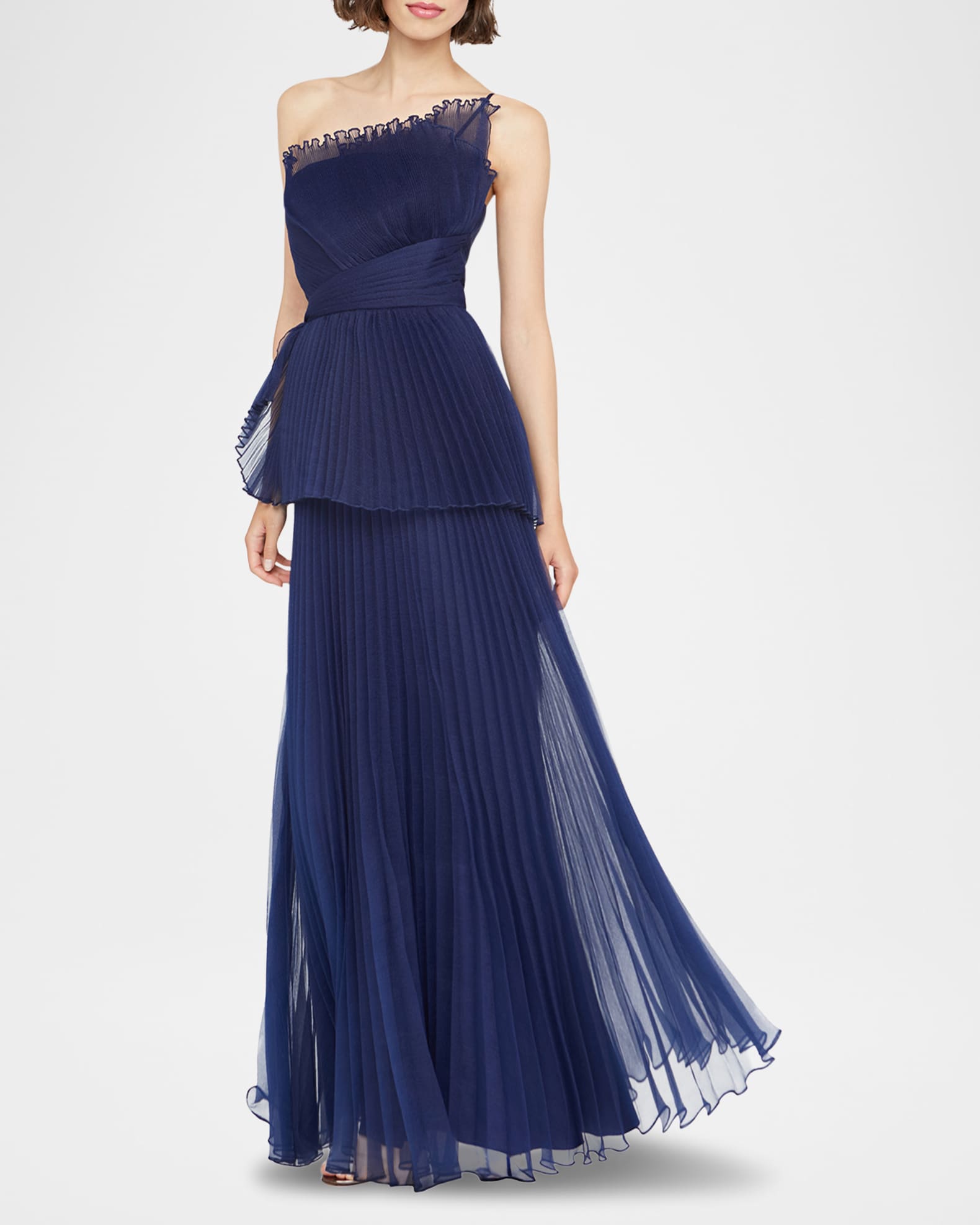 Theia Delphine Pleated Organza A-Line Gown | Neiman Marcus