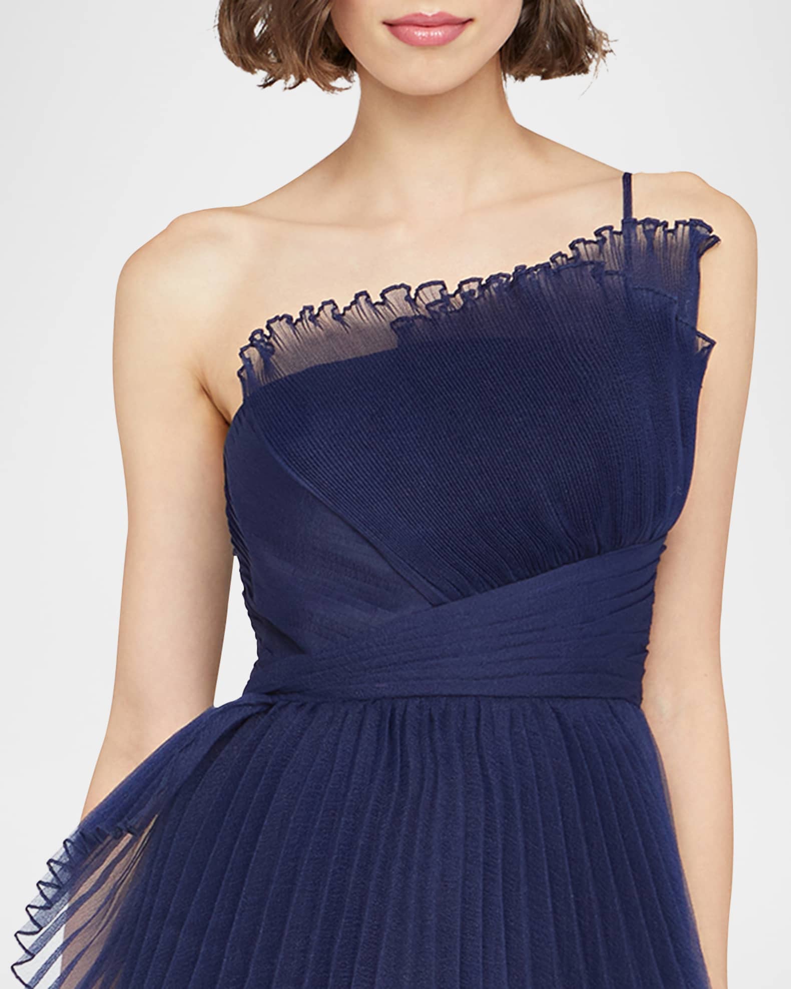 Theia Delphine Pleated Organza A-Line Gown | Neiman Marcus