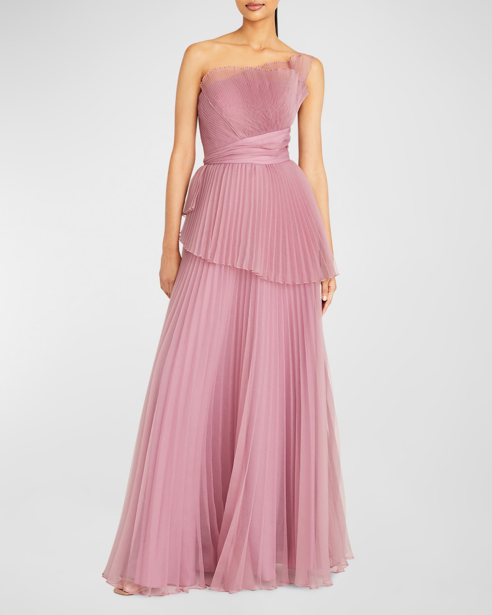 Theia Delphine Pleated Organza A-Line Gown | Neiman Marcus