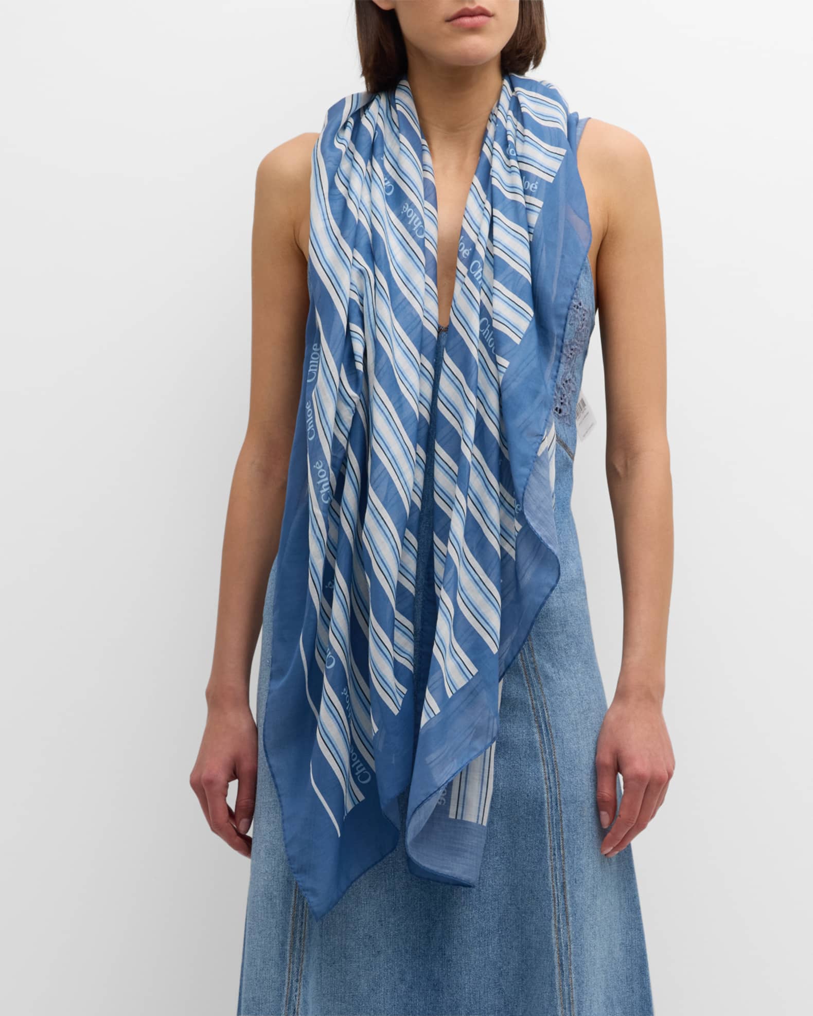 Chloe x High Summer Striped Logo Stole Scarf | Neiman Marcus