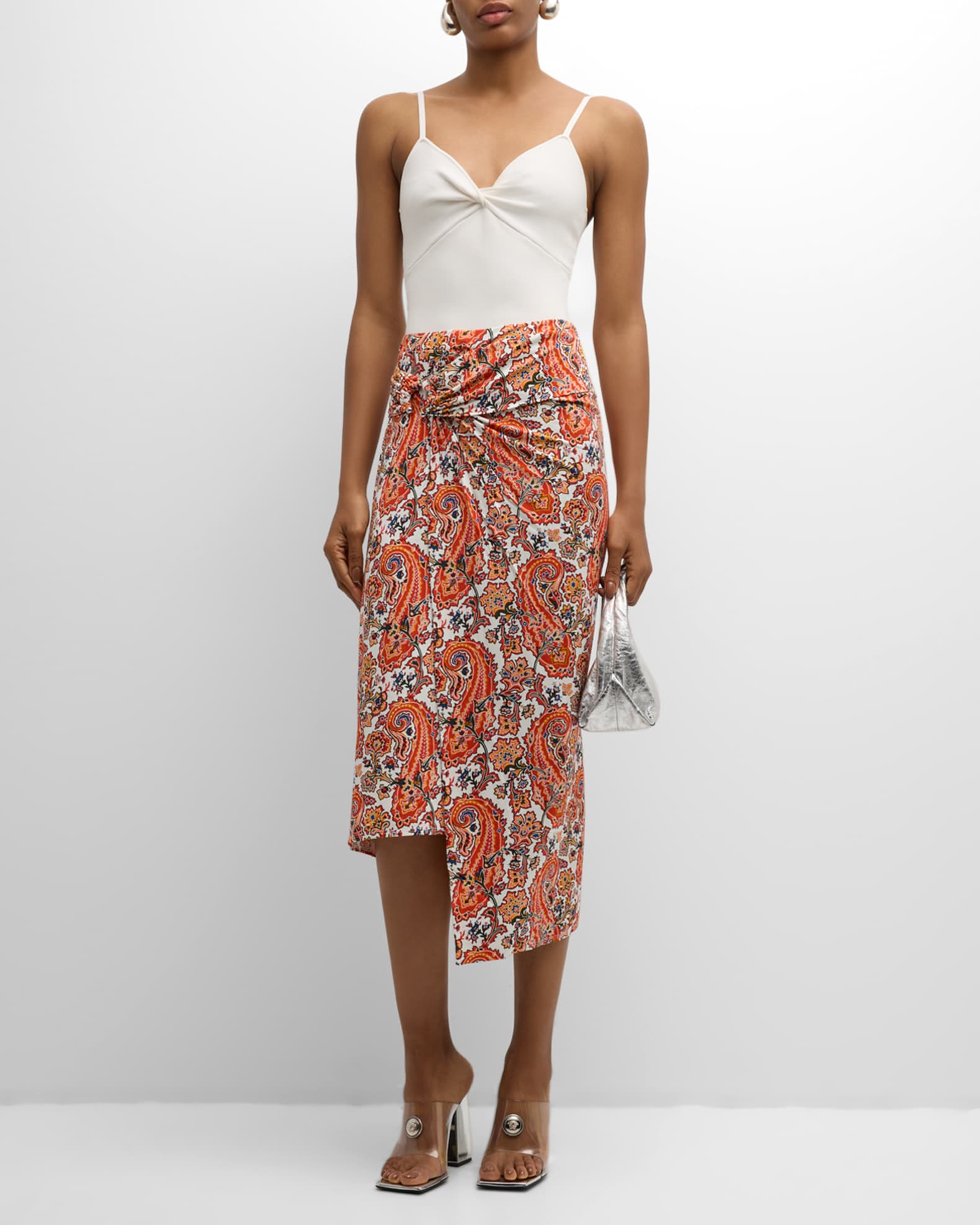 Rabanne Paisley U-Ring Wrap Midi Skirt | Neiman Marcus