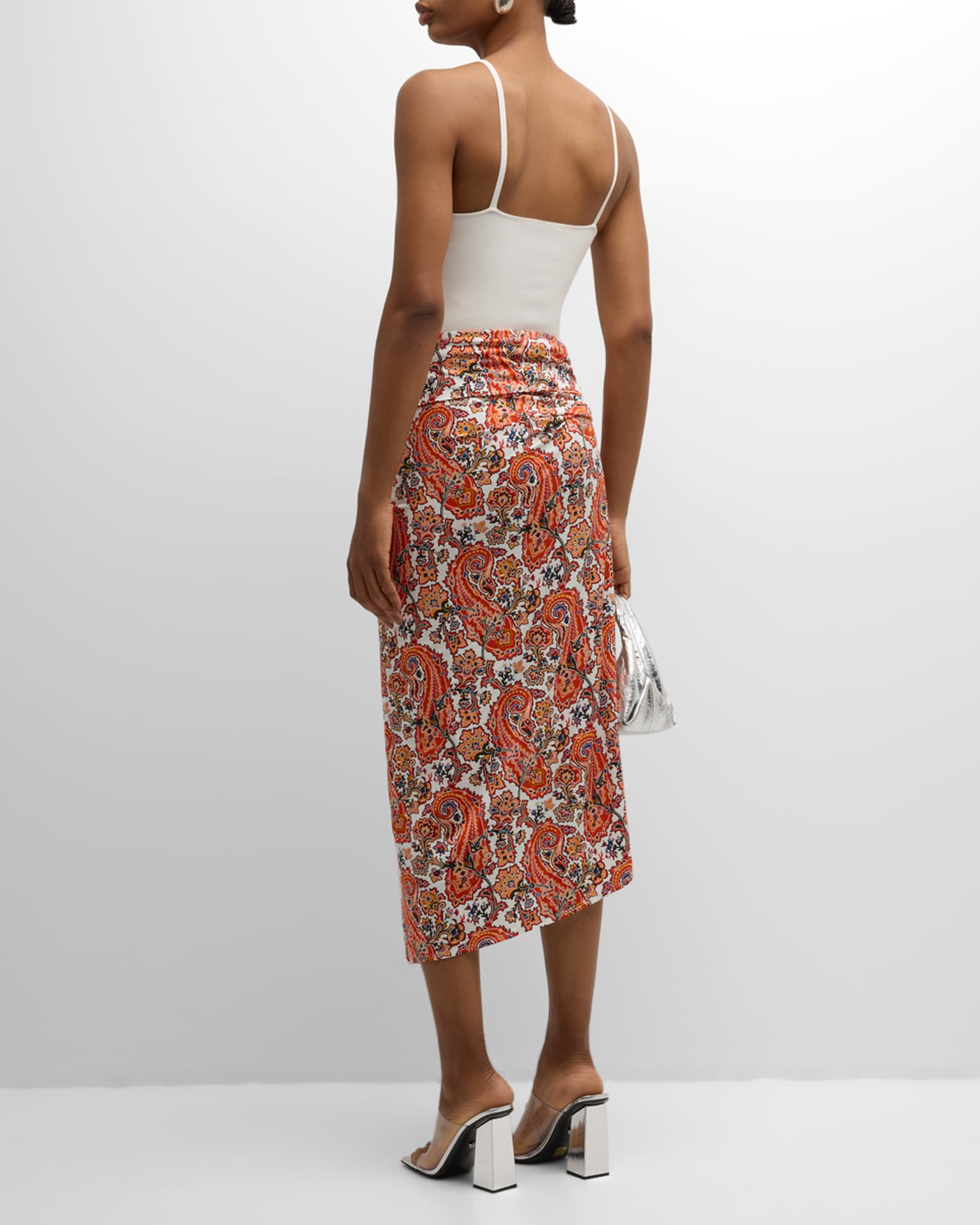 Rabanne Paisley U-Ring Wrap Midi Skirt | Neiman Marcus