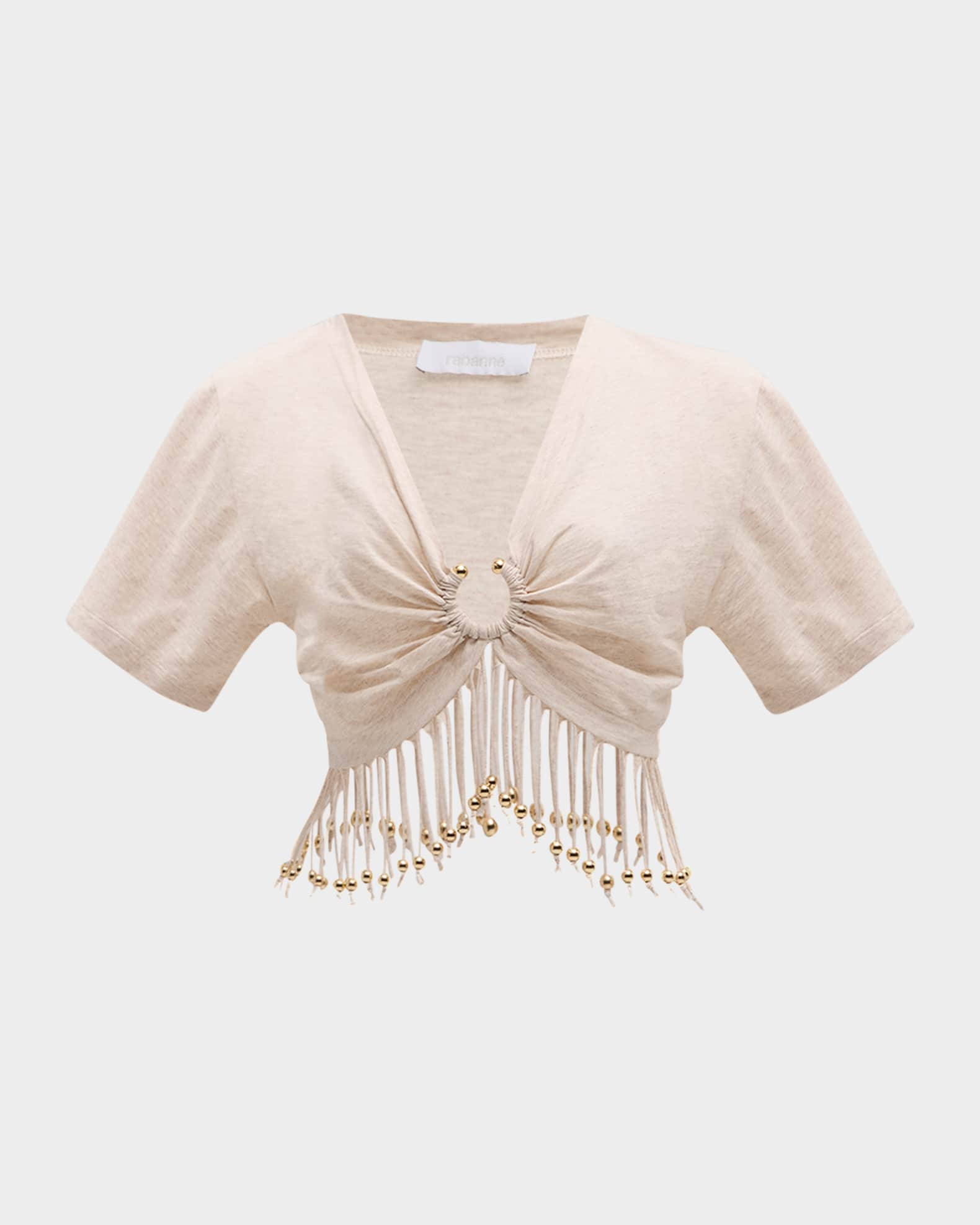 Rabanne Fringed Short-Sleeve Crop Top | Neiman Marcus