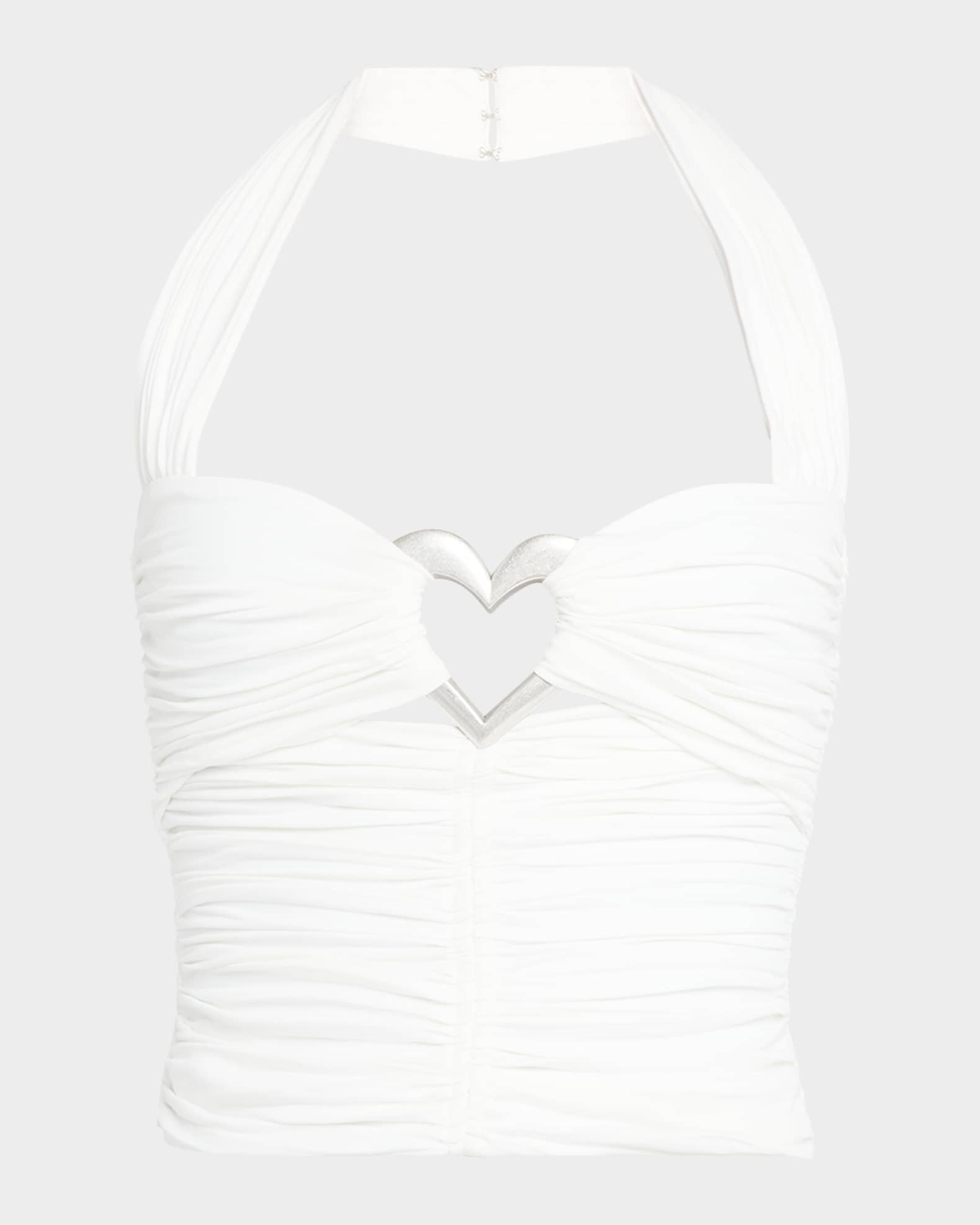 AREA Heart Ruched Halter Crop Top | Neiman Marcus
