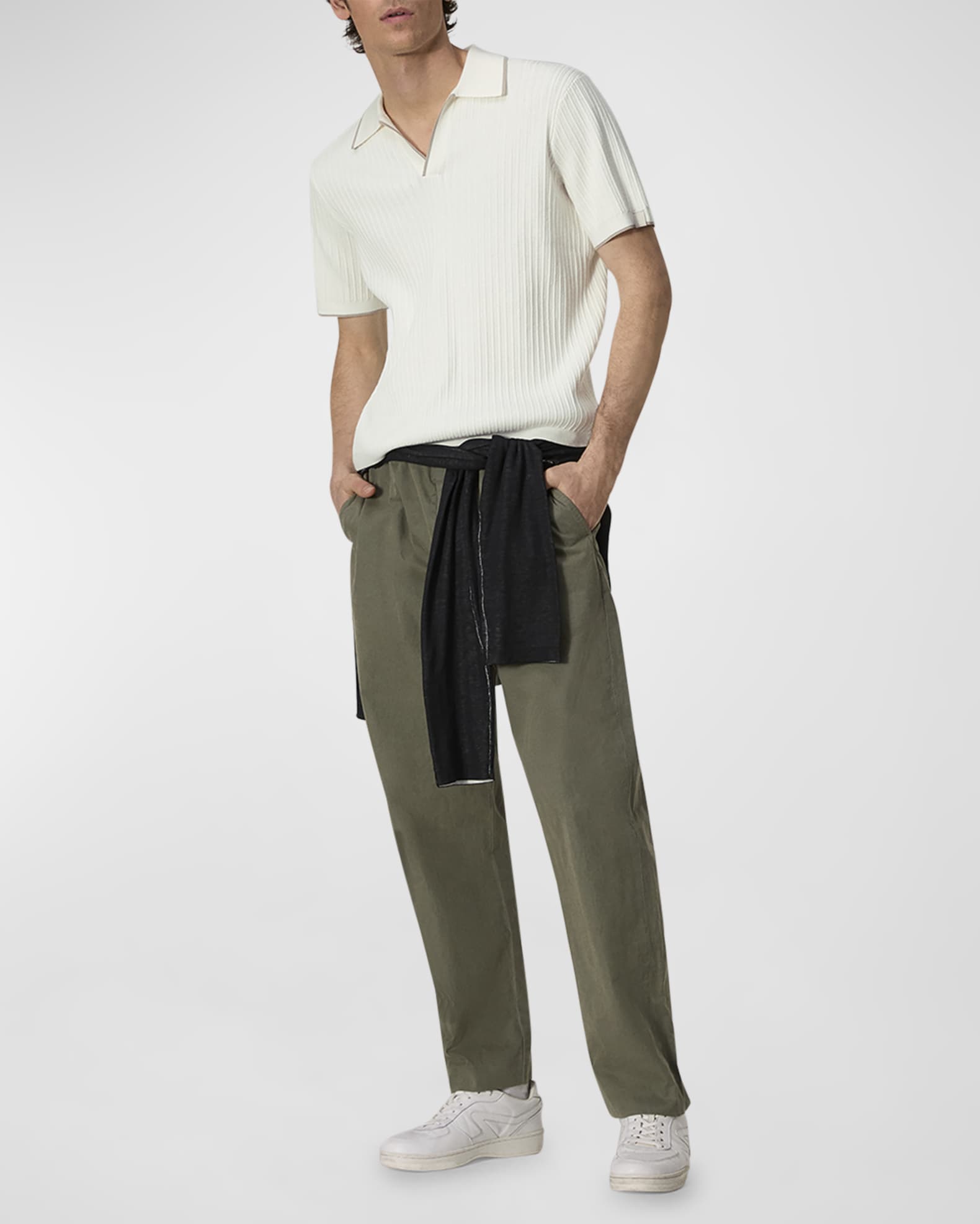 Rag & Bone Men's Harbor Ribbed Johnny Collar Polo Shirt | Neiman Marcus